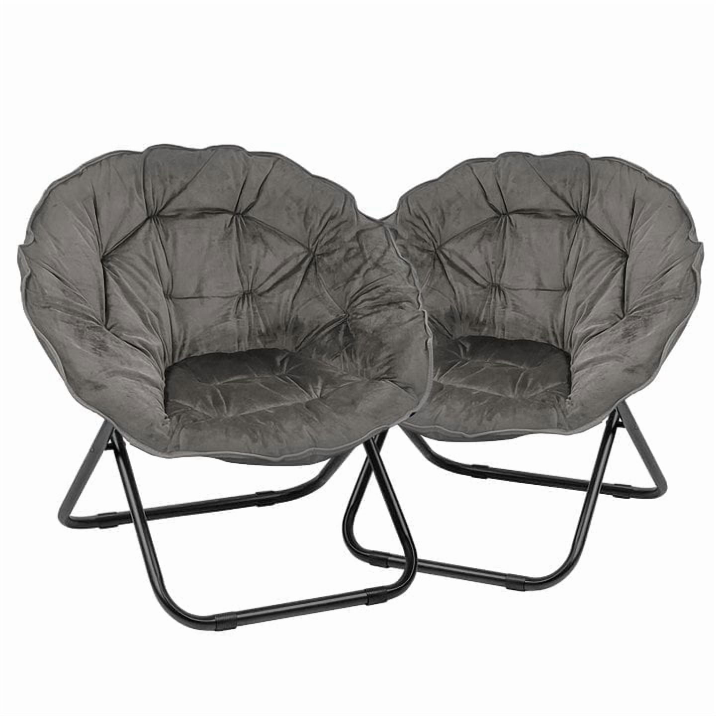 Gaildon 2 Pieces Foldable Moon Saucer Chair with Mental Frame, Grey ...