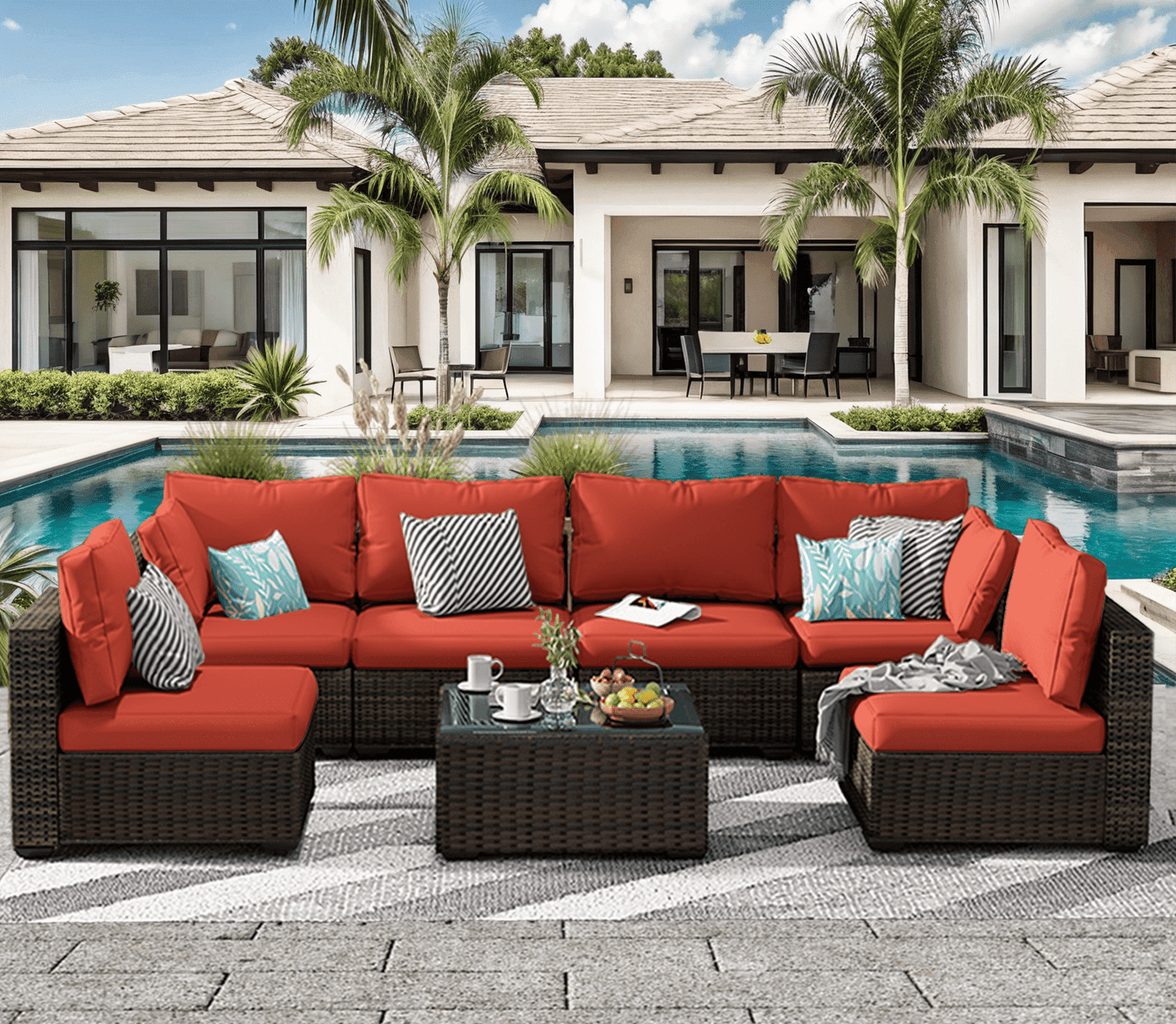 Gaildon 7 Patio Outdoor Furniture Wicker Sectional Sofa Couch Lawn ...