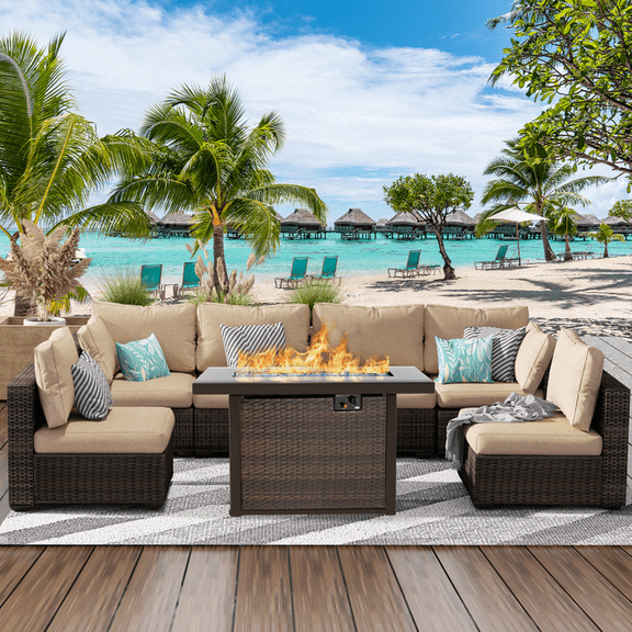 4 Pieces Outdoor Patio Furniture Sets Garden Rattan Chair Wicker Set ...