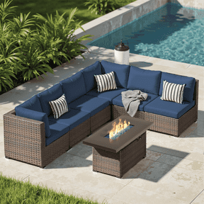 GAILDON 8 Piece Patio Furniture Set, Fire Pit Table, All-Weather Rattan ...
