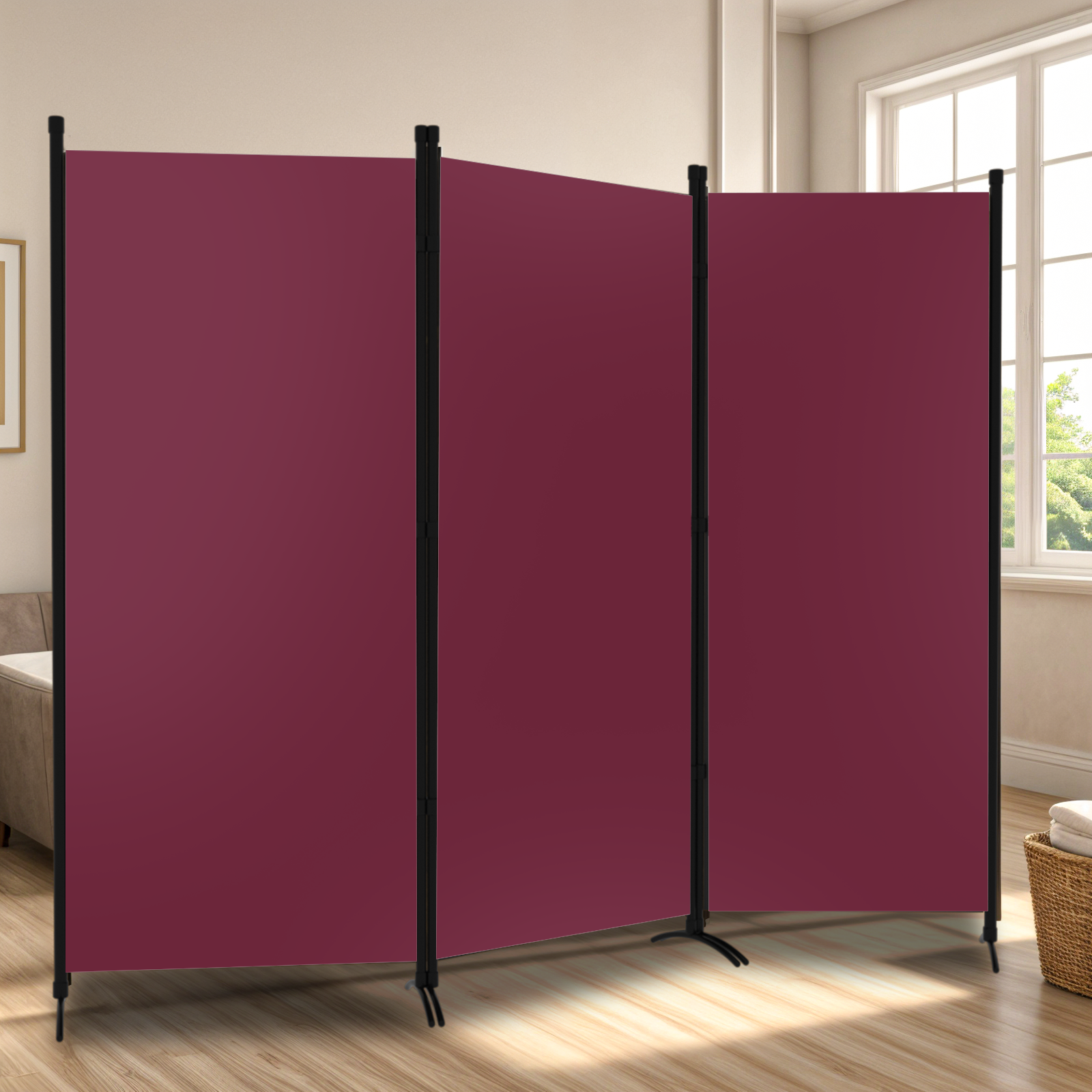 Gaildon 71’’L*99’’W 3-Pane Portable Folding Privacy Room divider,Red ...