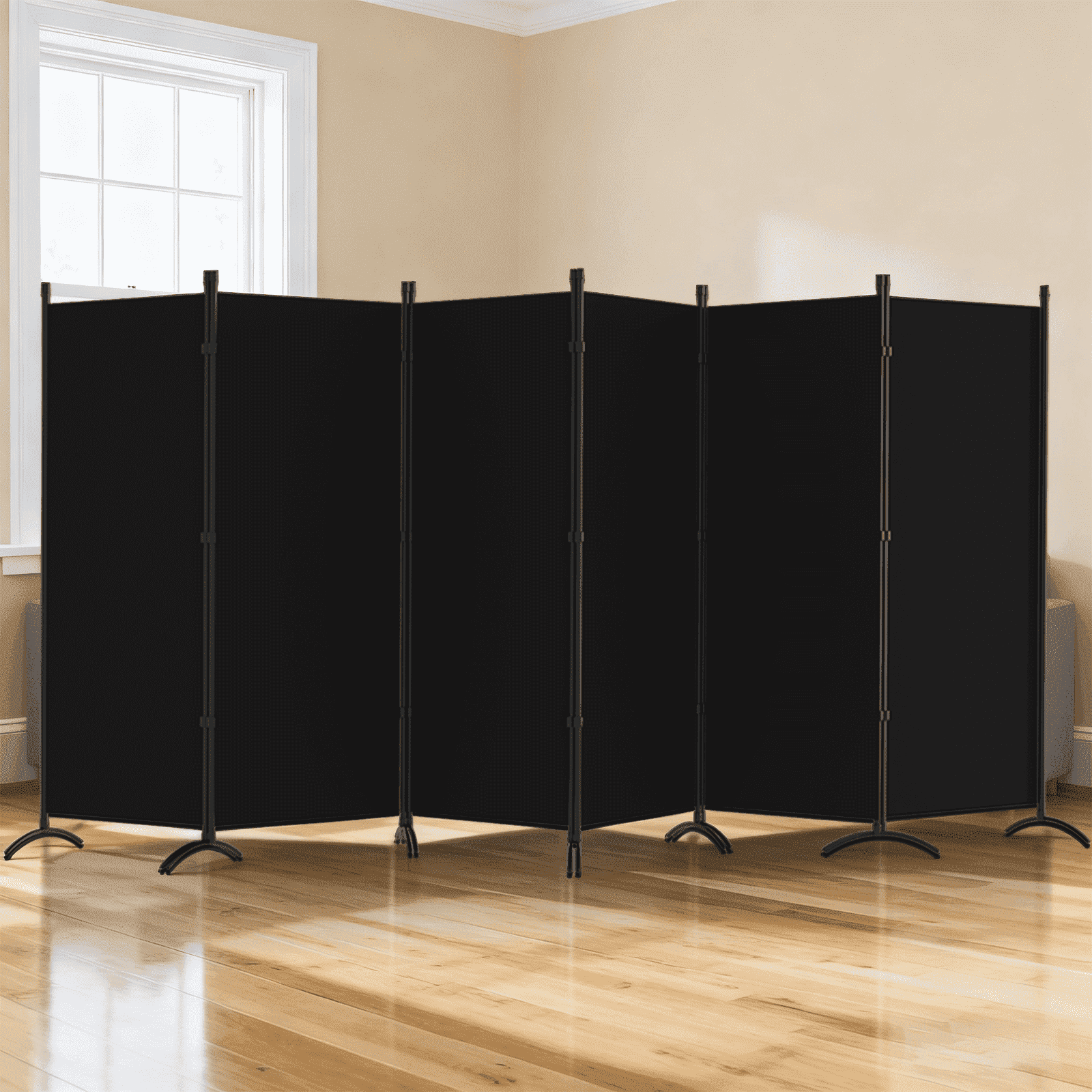Gaildon 84”W×67”H 6-Pane Portable Folding Privacy Room divider, Black ...