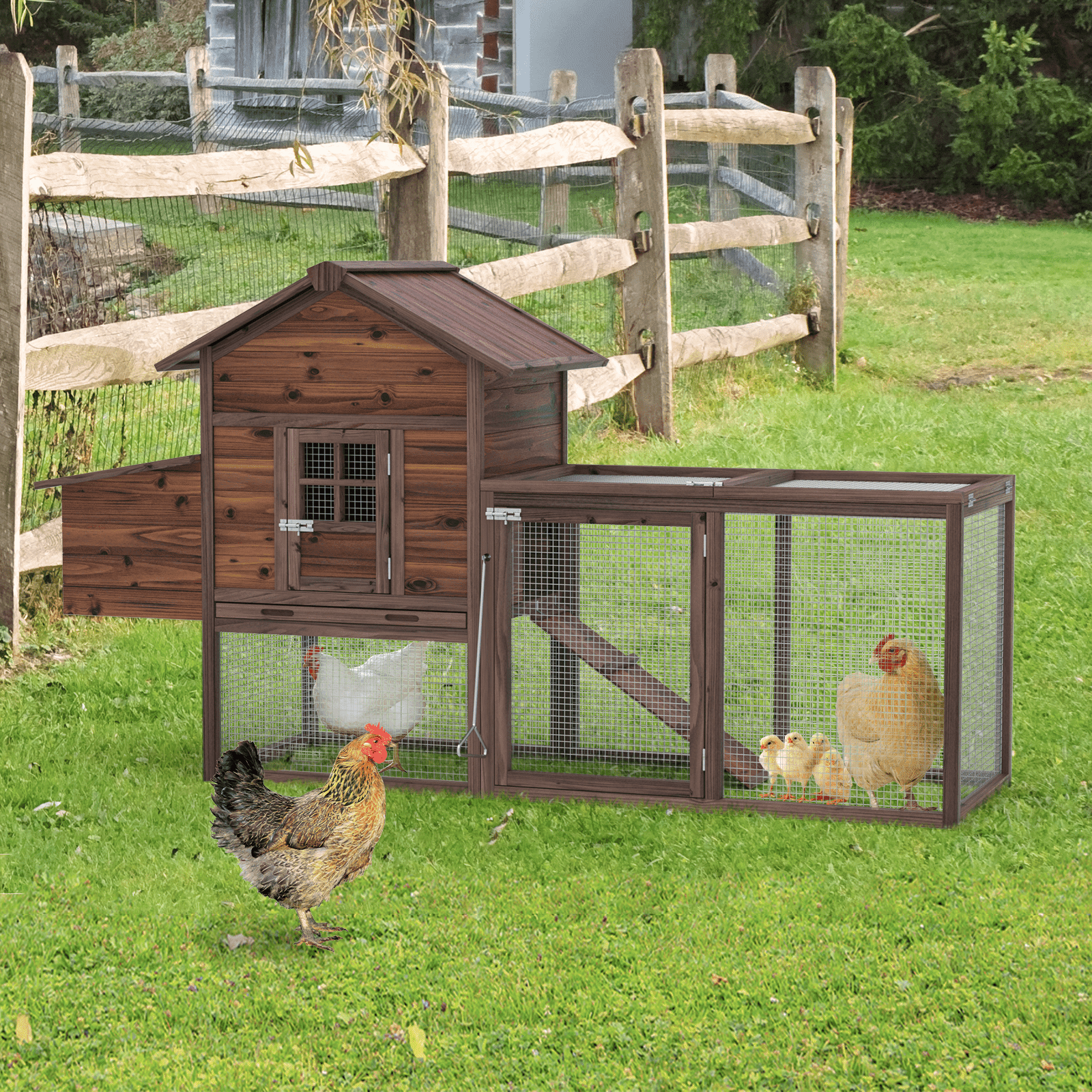 Gaildon Large Removable Chicken Coop for 4-5 Chickens, 2 Story Poultry ...