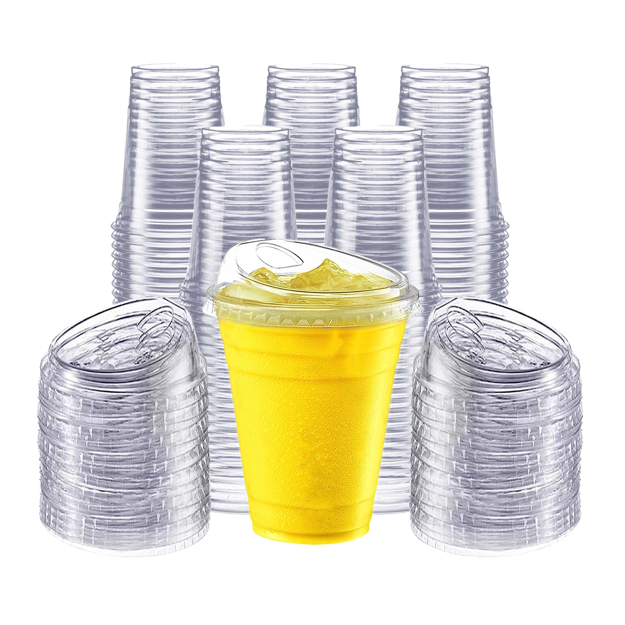 Gailware Clear Plastic Cups with Strawless Sip Lids, Disposable, 12 oz ...