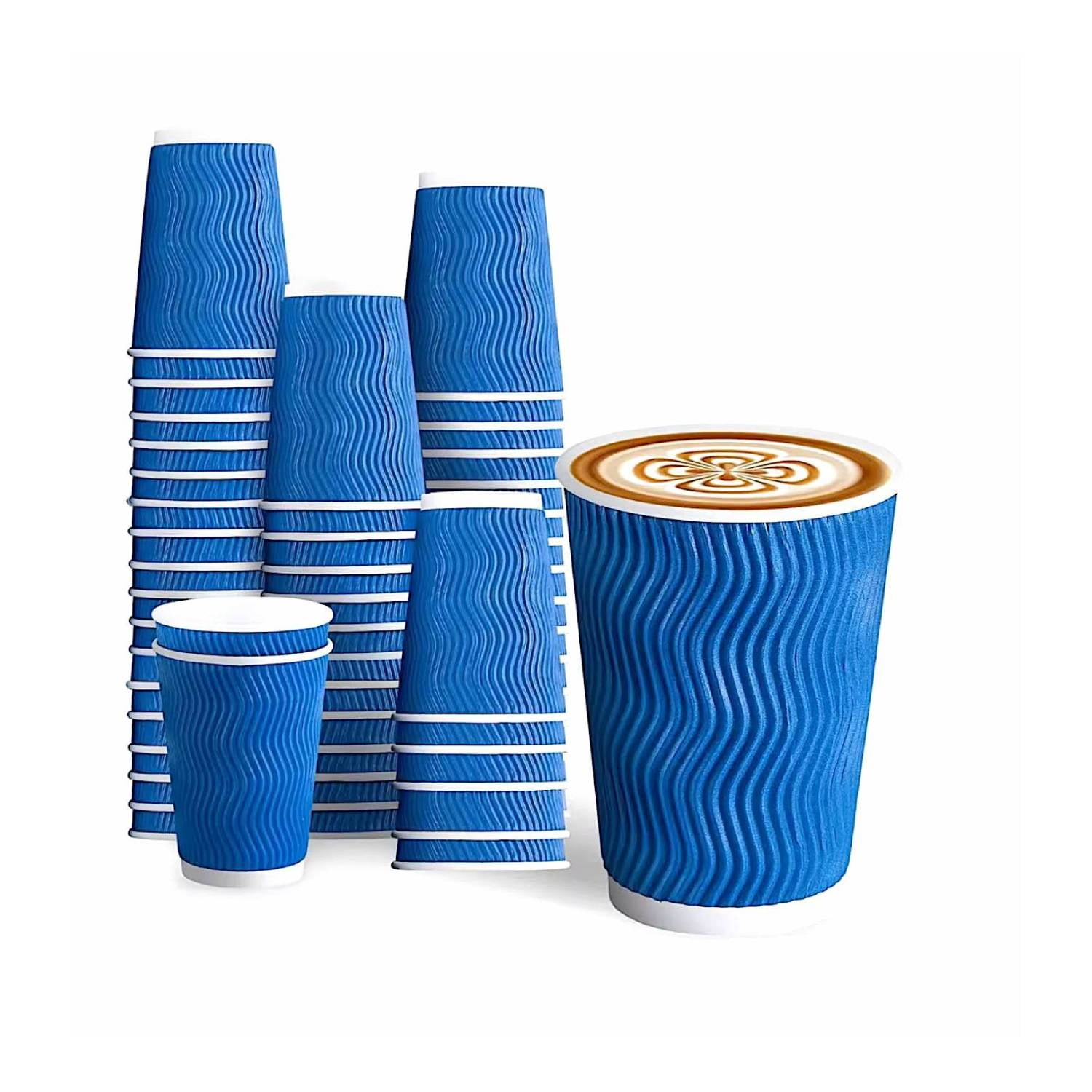 Gailware 100 Pack 12 oz Navy Ripple Coffee Cups, Disposable Insulated ...