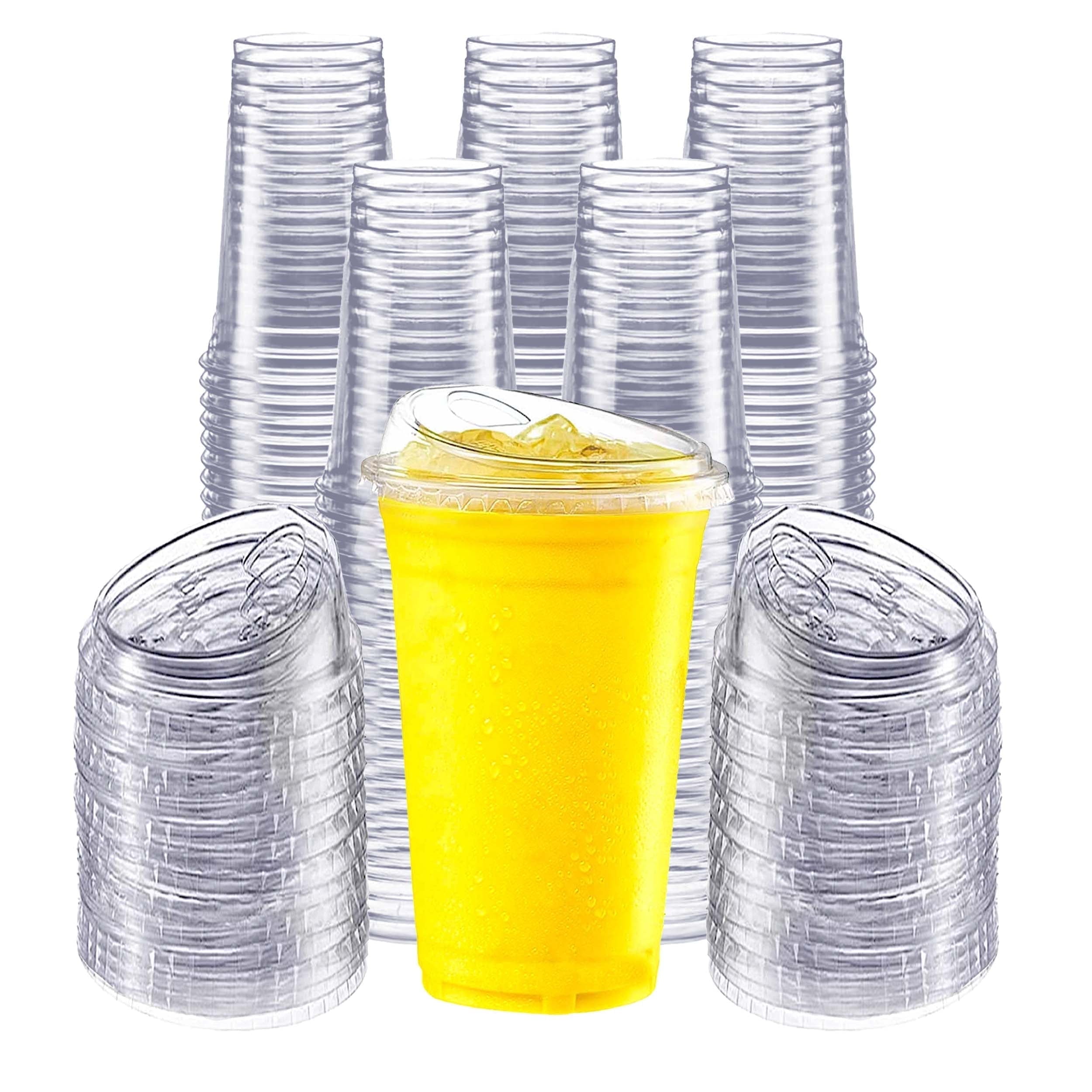 Gailware Clear Plastic Cups with Strawless Sip Lids, Disposable, 24 oz ...