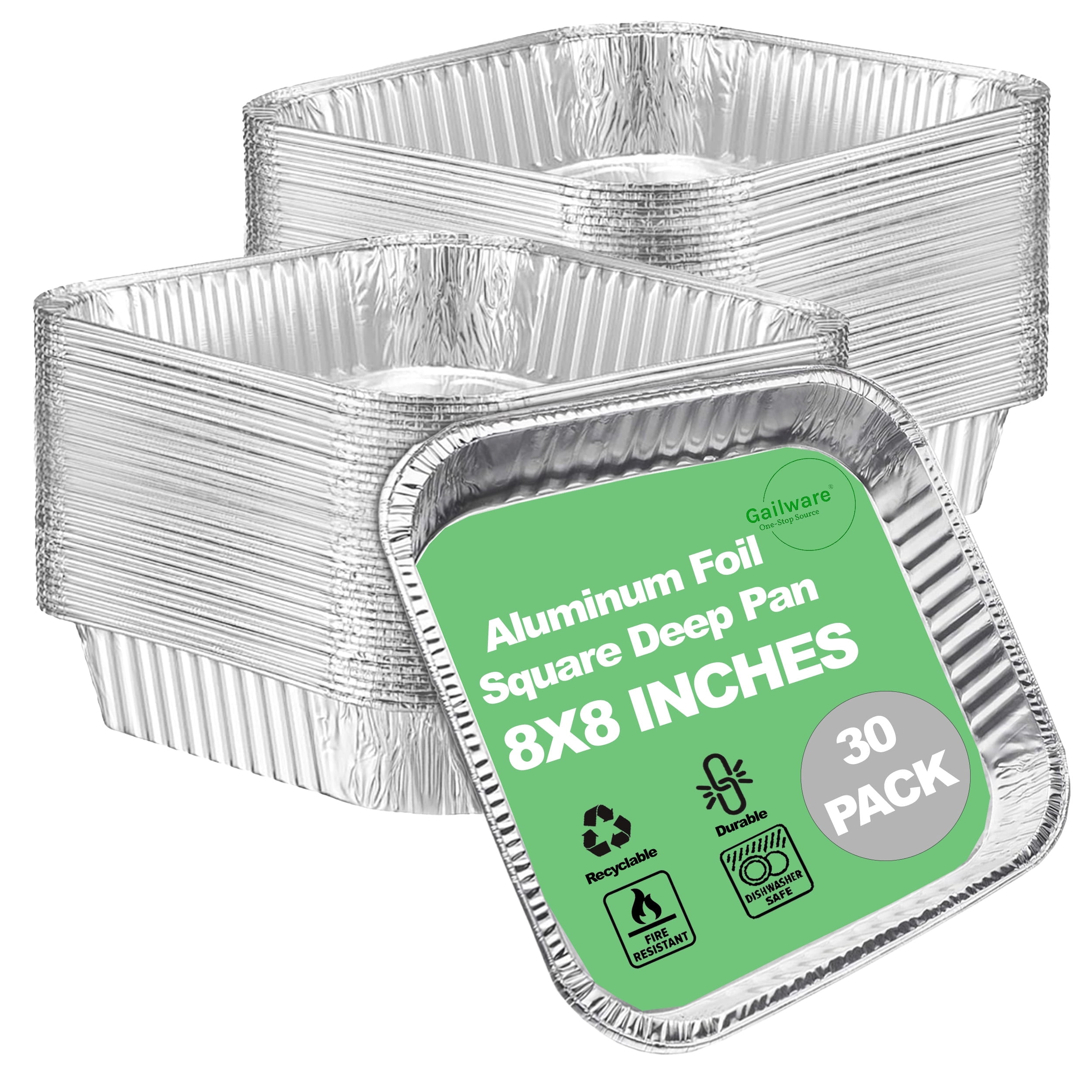 Gailware 30 Pack 8X8 Aluminum Pans Half Size Heavy Duty Deep Aluminum ...