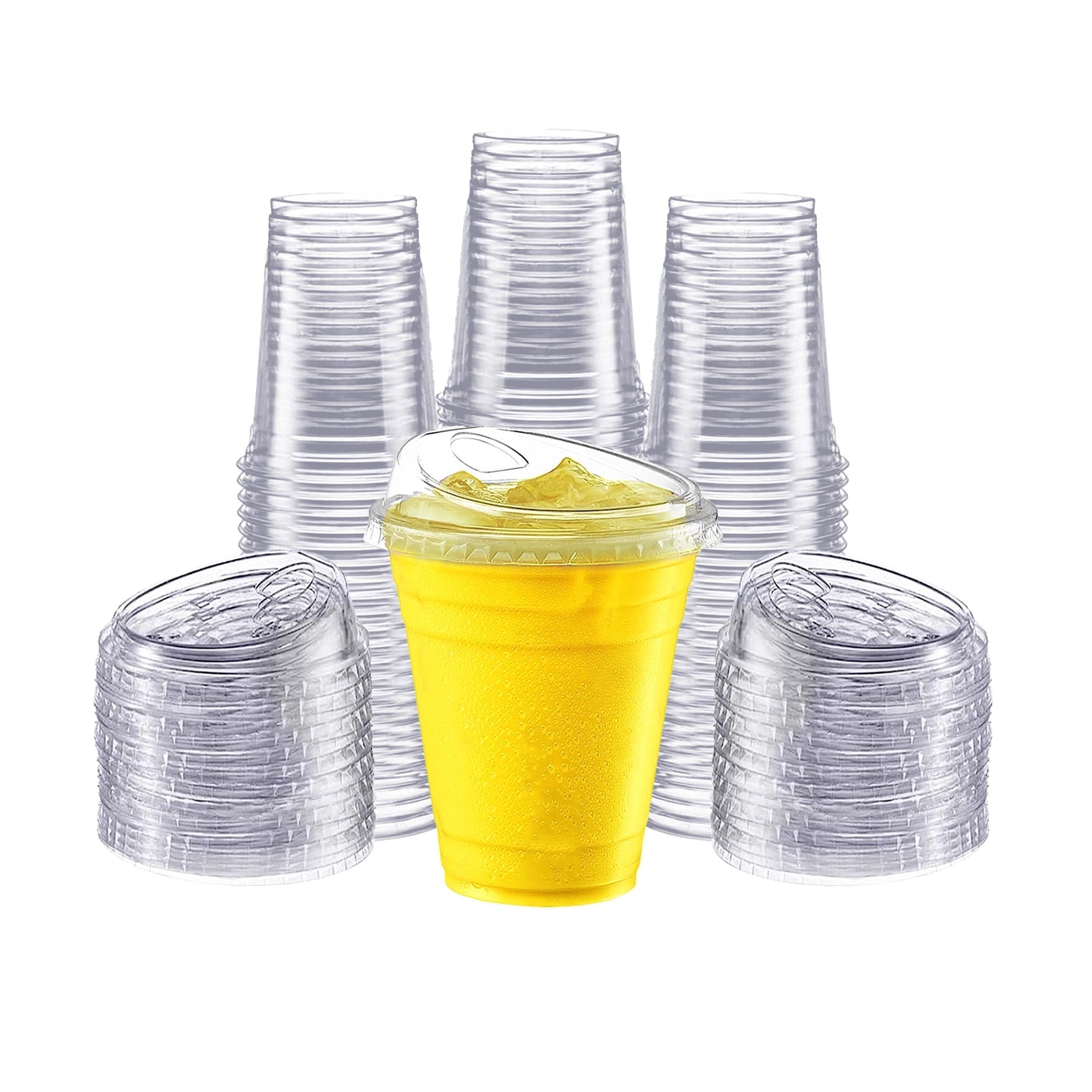 Gailware Clear Plastic Cups with Strawless Sip Lids, Disposable, 12 oz ...
