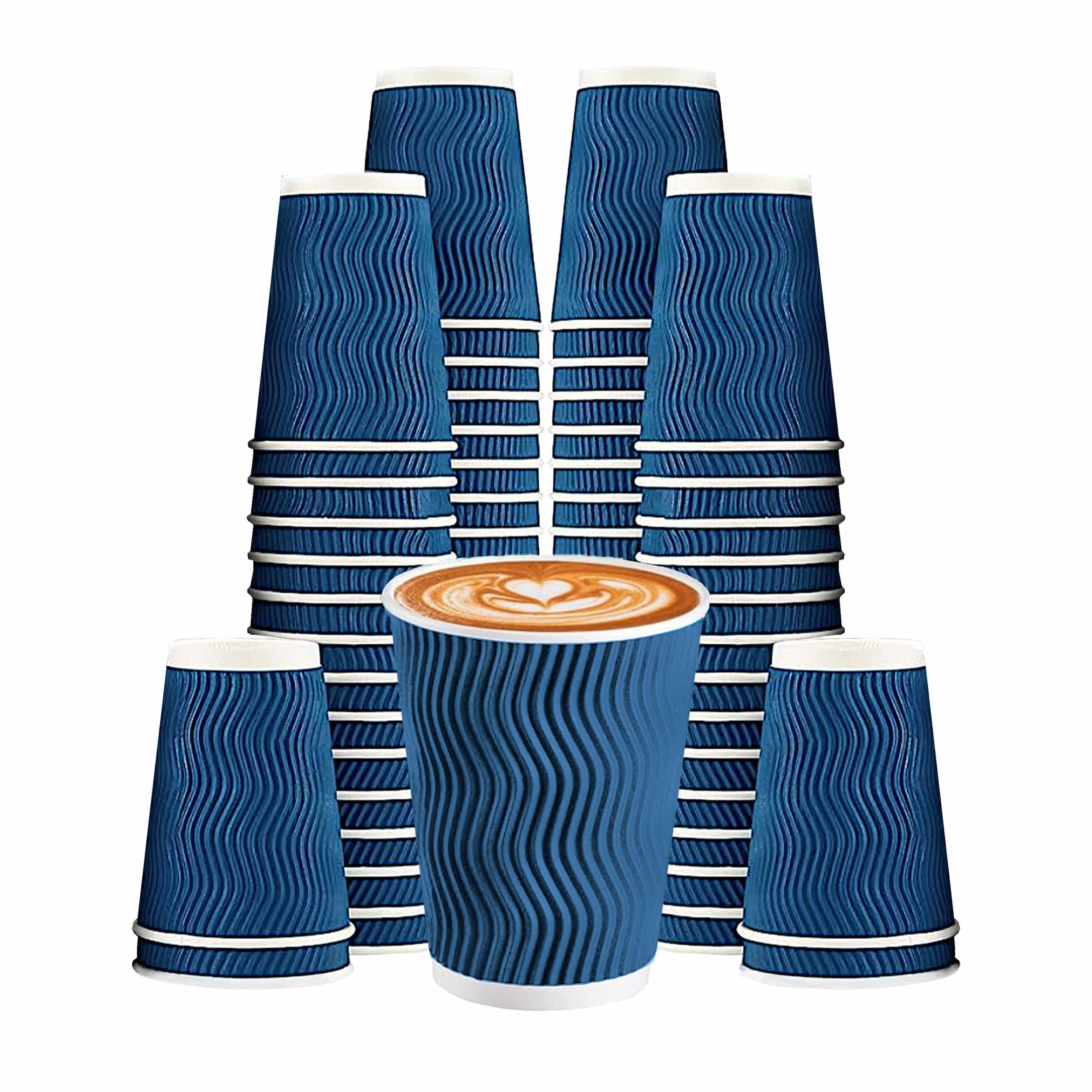 Gailware 50 Pack 12 oz Navy Ripple Coffee Cups, Disposable Insulated ...