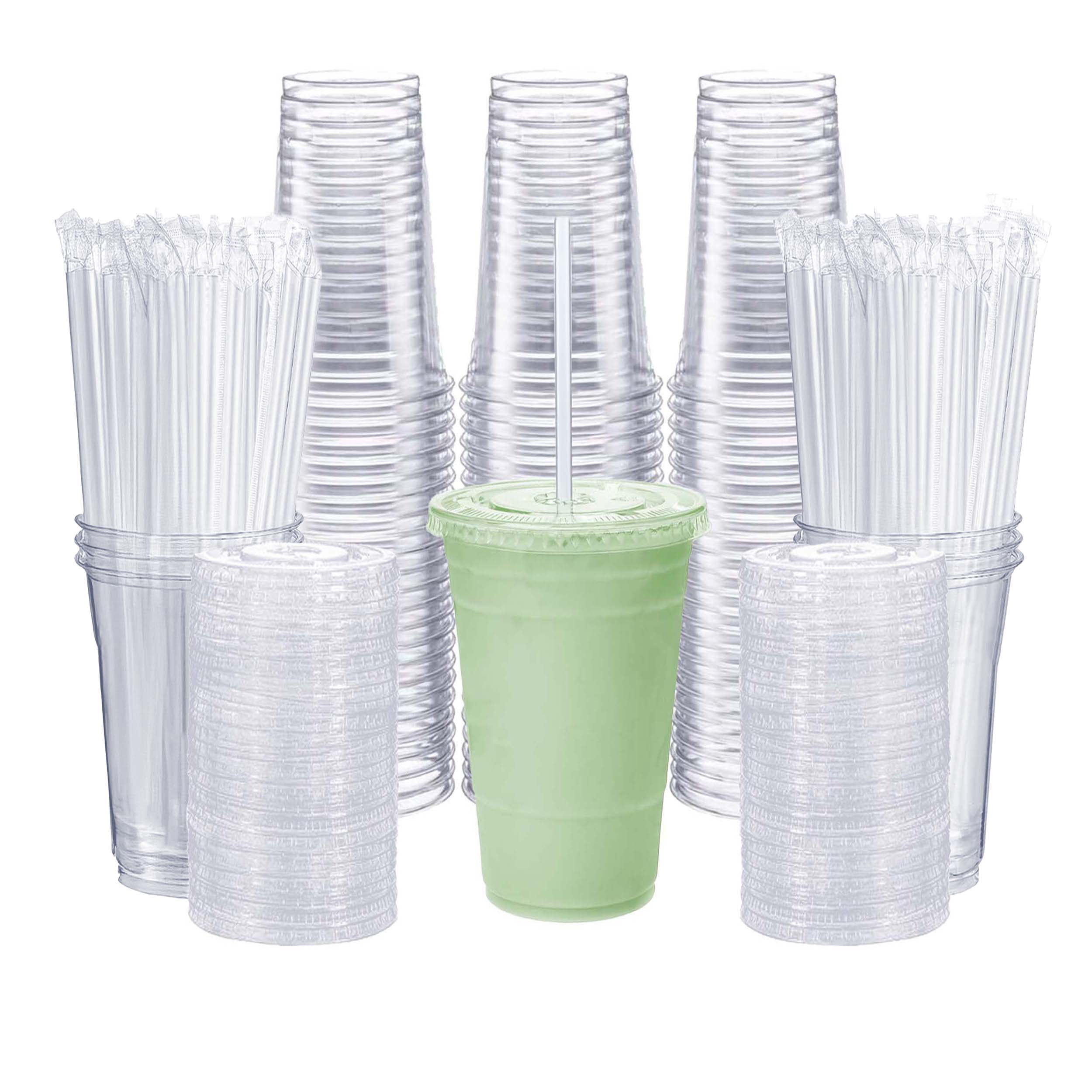 Gailware 50 Pack 20 oz PET Clear Plastic Cups With Flat Lids and Clear ...