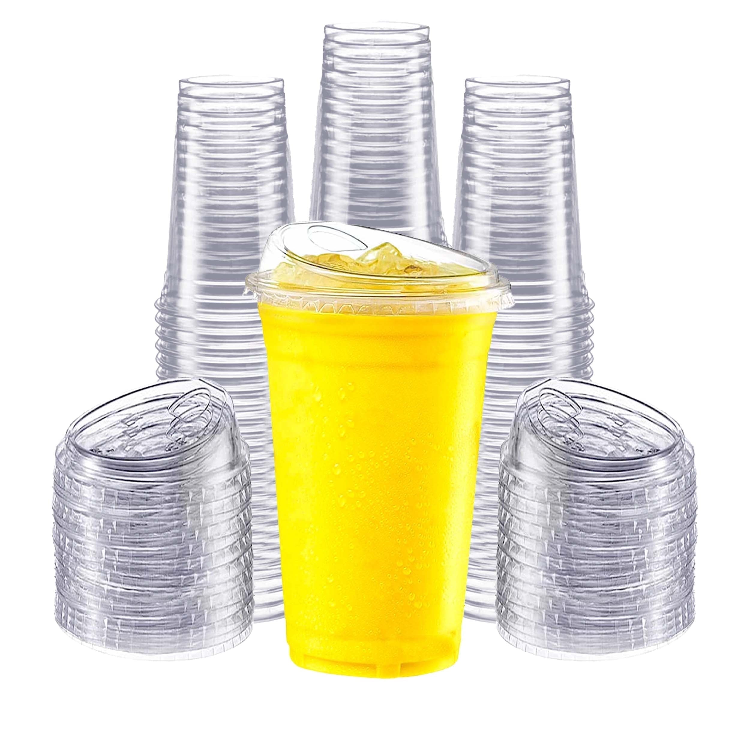 Gailware Clear Plastic Cups with Strawless Sip Lids, Disposable, 24 oz ...