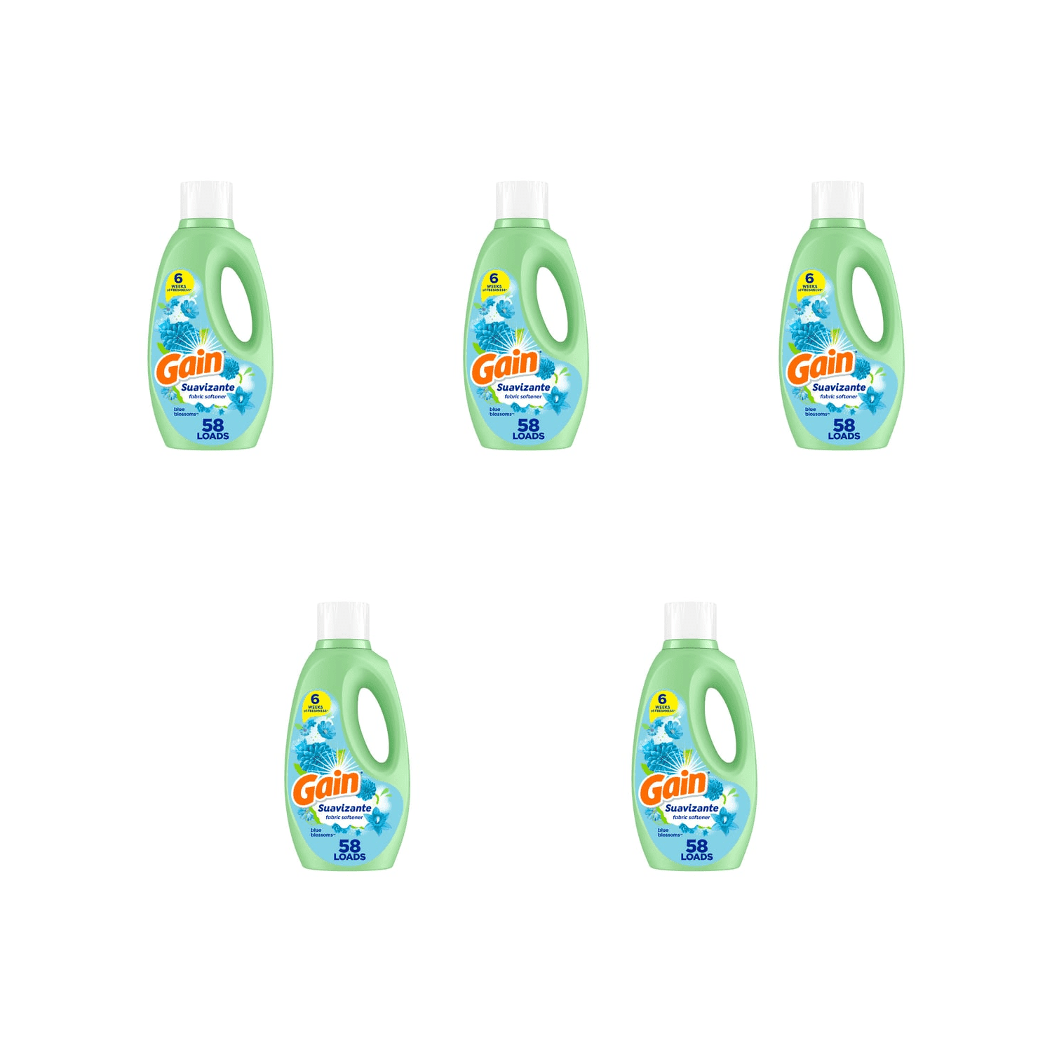Gain Blue Blossoms Fabric Softener, Floral Freshness, (50 oz) x 5 Pack ...