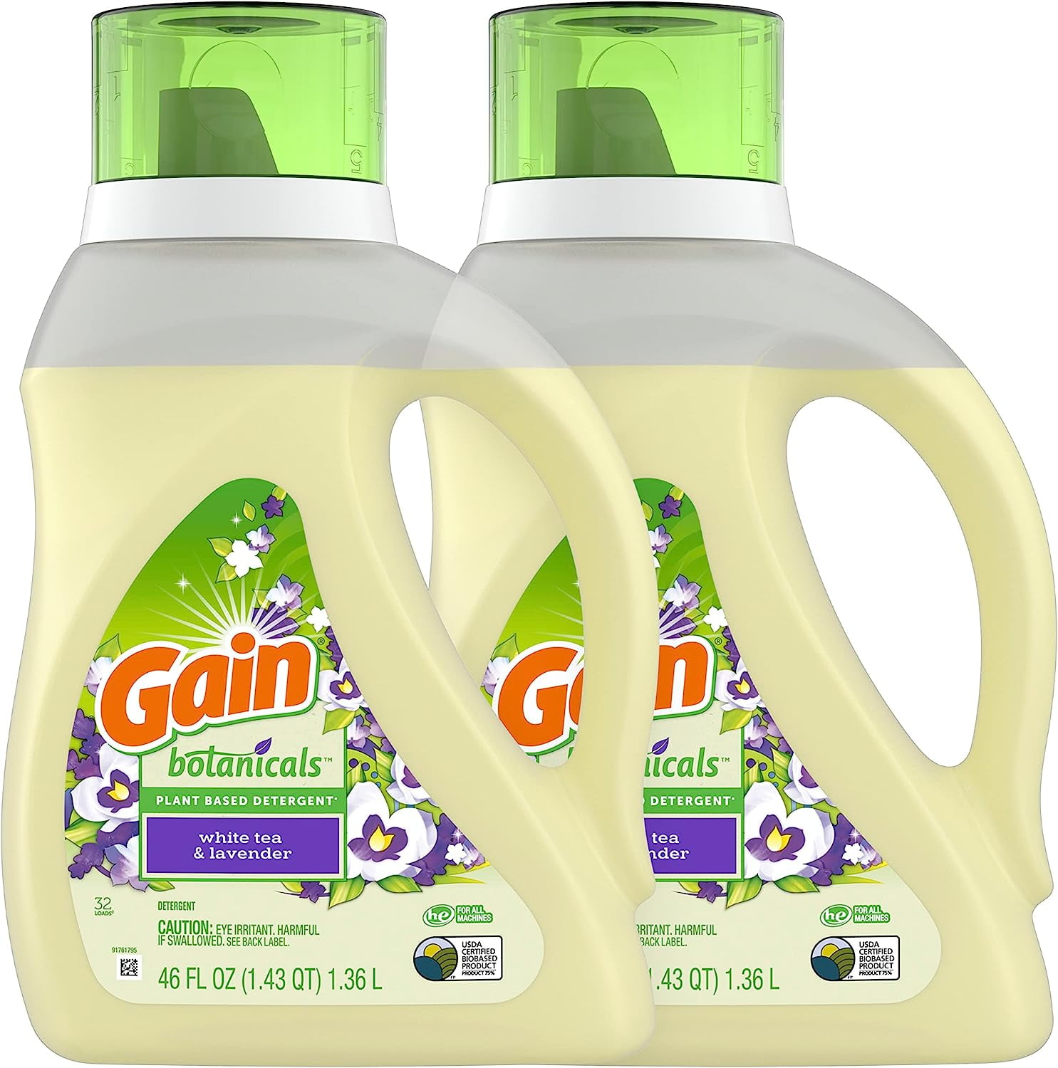 Gain Botanicals Plant-Based Laundry Detergent, White Tea Lavender, 46 ...