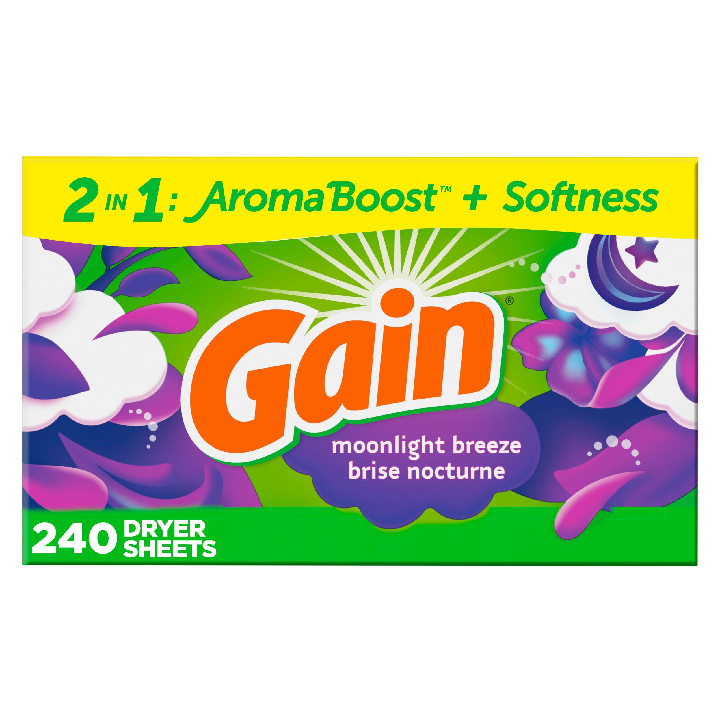 Gain Dryer Sheets Laundry Fabric Softener Sheets With 2-In-1 Aromaboost ...