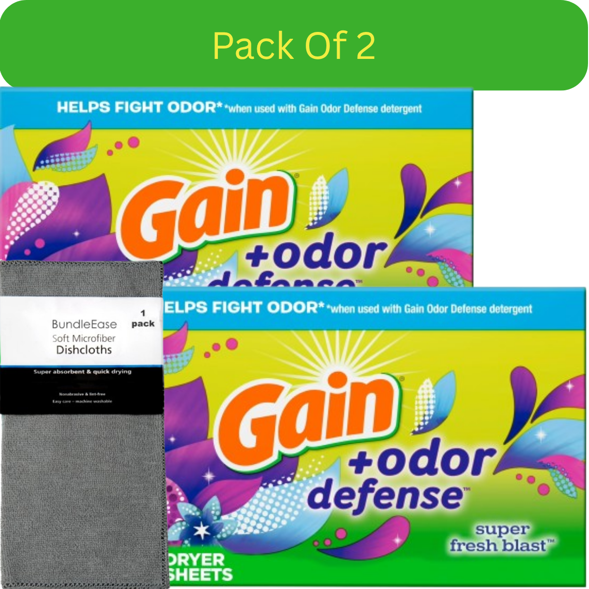 Gain Dryer Sheets + Odor Defense, Super Fresh Blast Scent, 180 Count ...