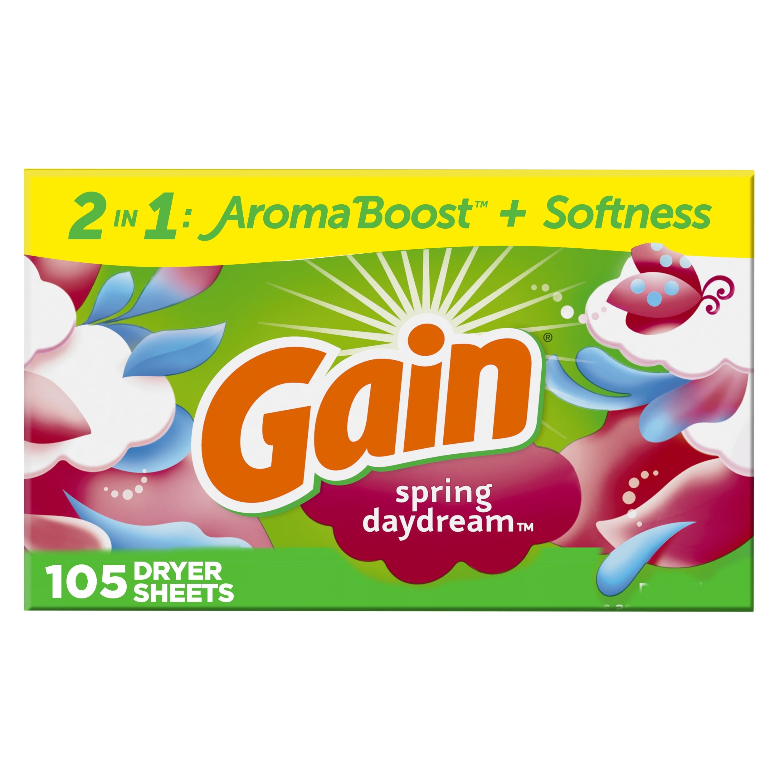 Gain Dryer Sheets Spring Daydream Scent, 105 Count, Fabric Softener ...