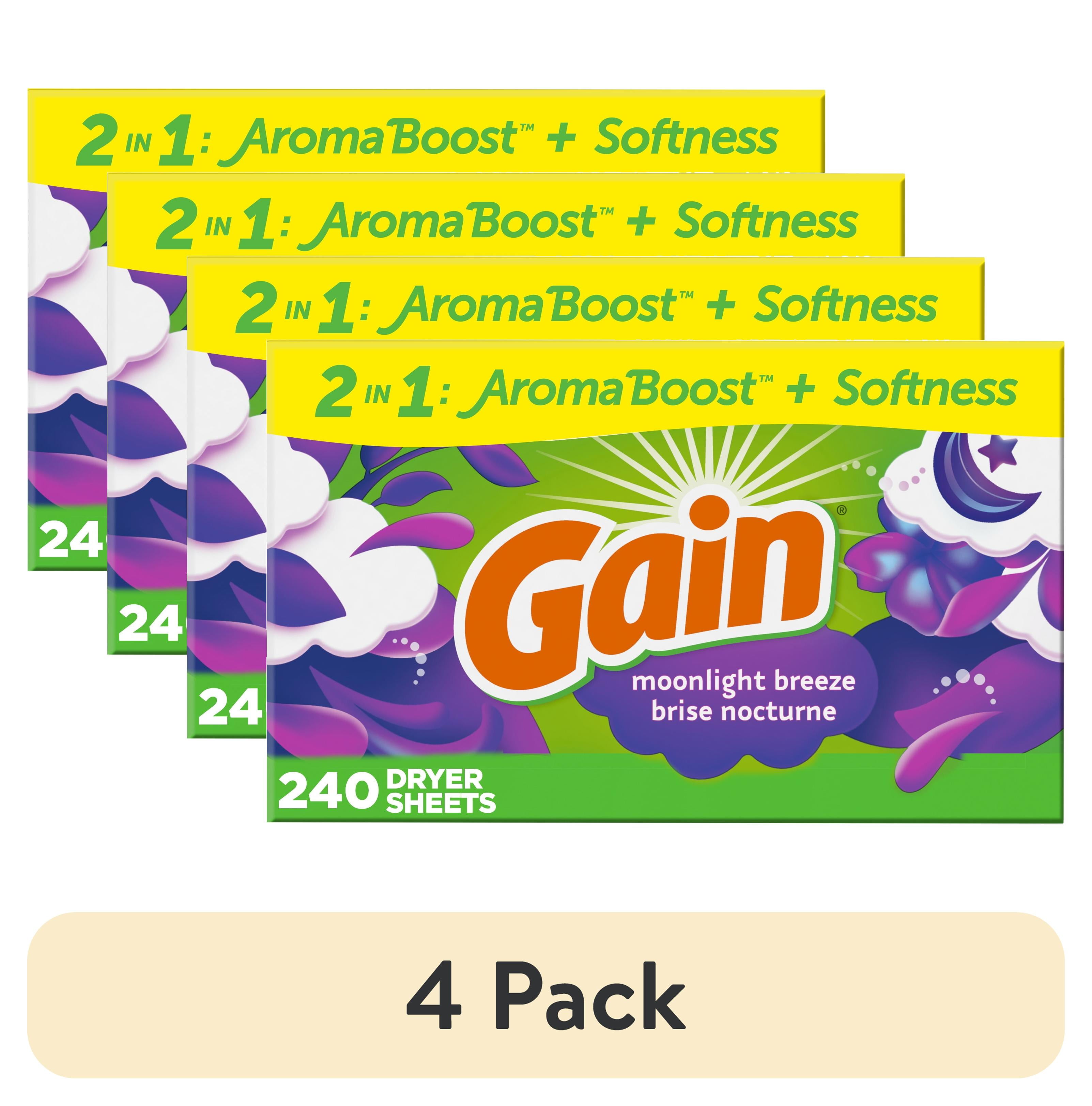 (4 pack) Gain Fabric Softener Dryer Sheets, Moonlight Breeze Scent, 240 ...