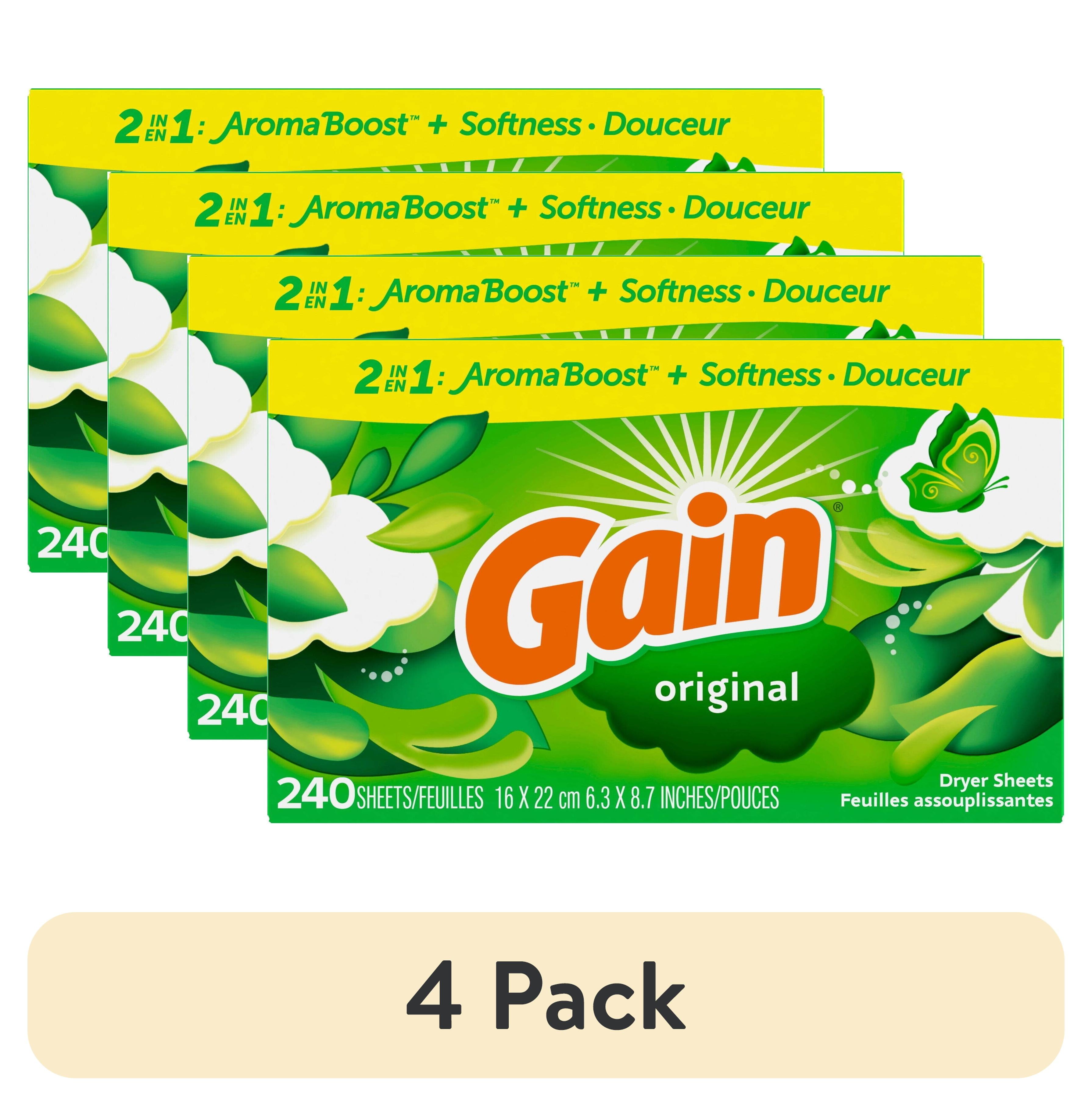 (4 pack) Gain Fabric Softener Dryer Sheets, Original Scent, 240 Count ...