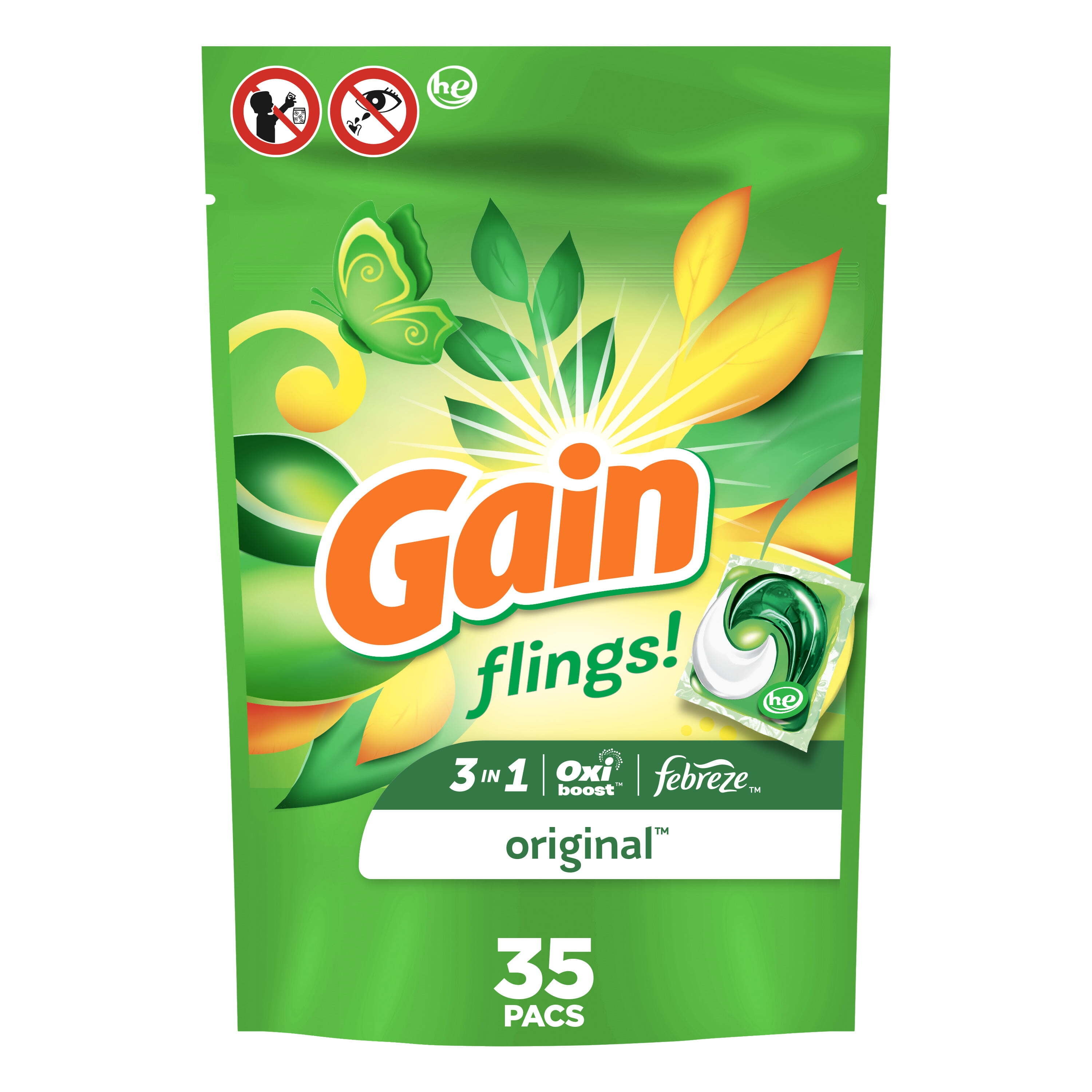 Gain Flings Laundry Detergent Soap Pacs, 35 Ct, Original Scent ...