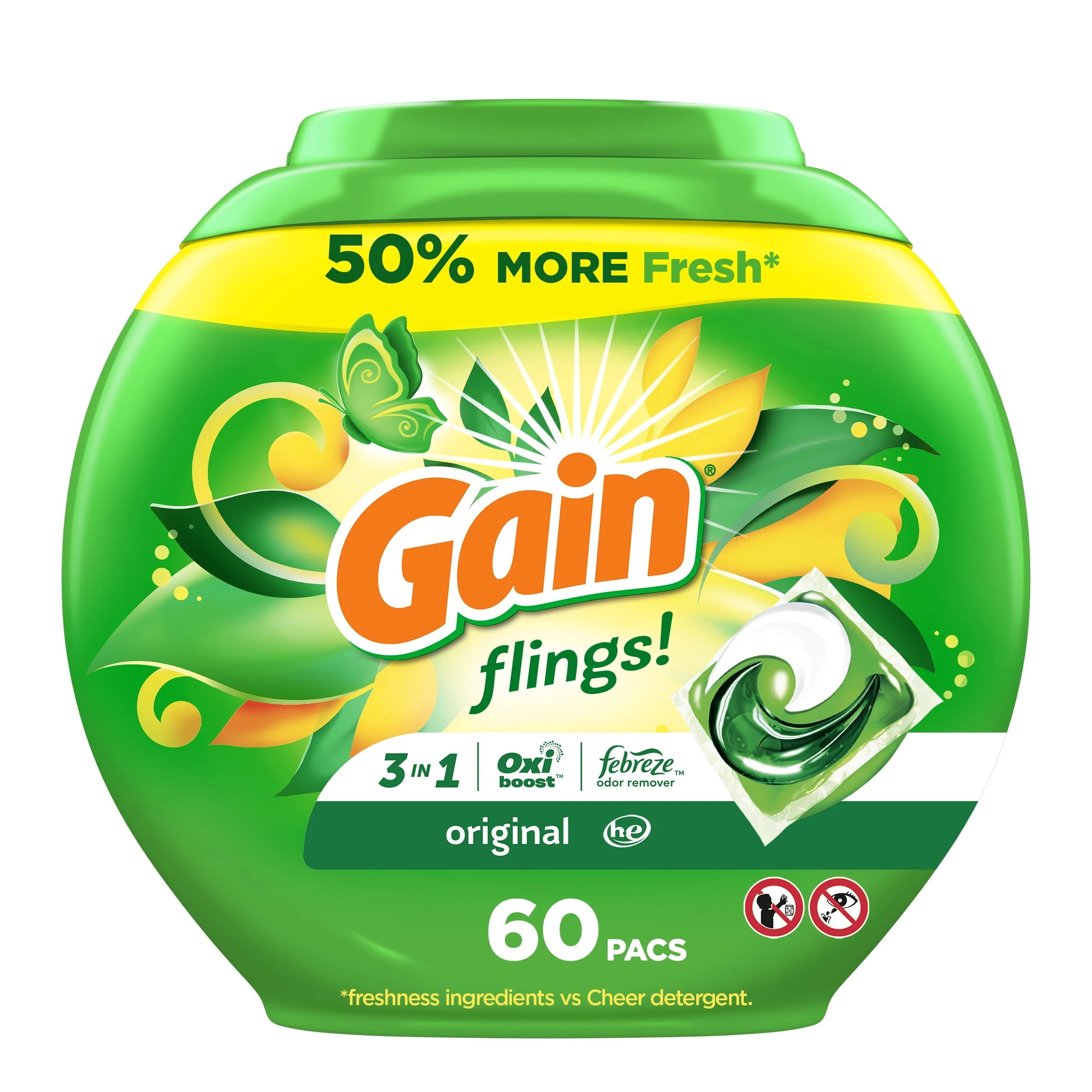 Gain Flings Liquid Laundry Detergent Pacs with Oxi Boost and Febreze ...