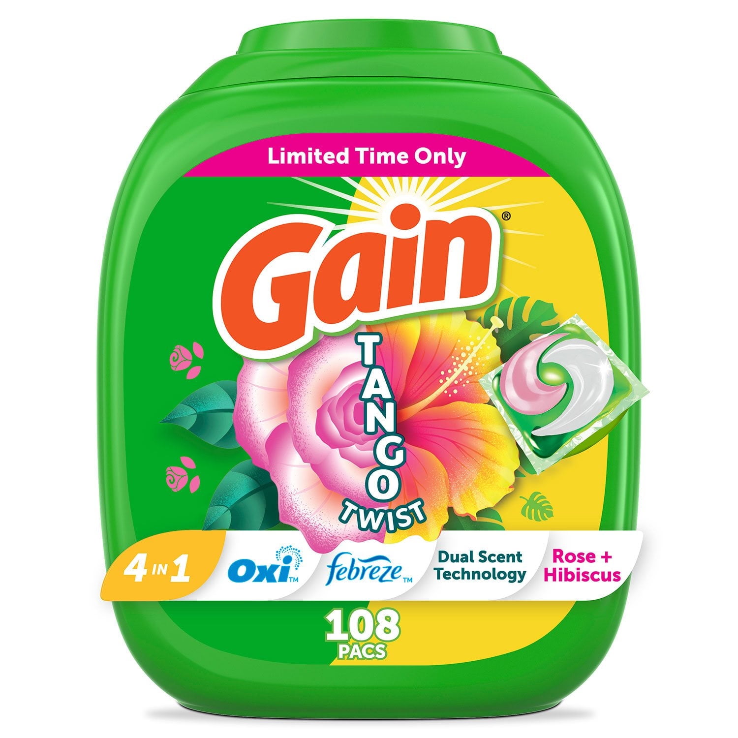 Gain Flings Tango Twist Laundry Detergent Pacs, Rose + Hibiscus Scent ...