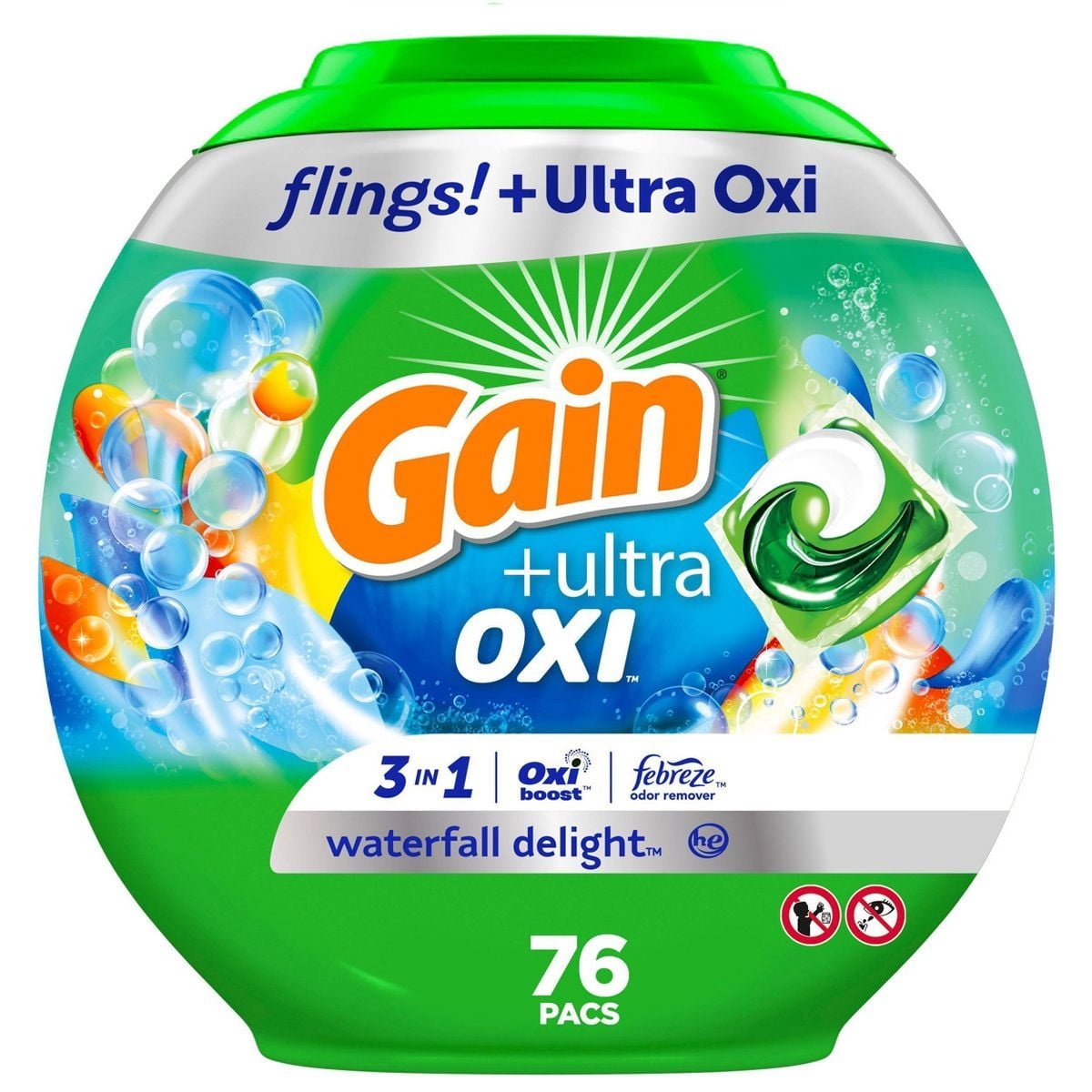 Gain Flings Waterfall Delight HE Compatible Laundry Detergent Soap Pacs ...