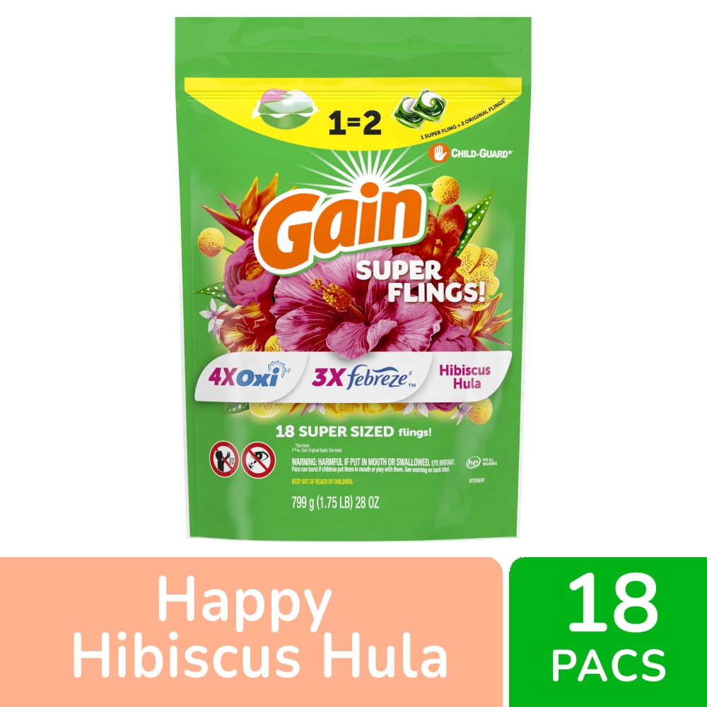 Gain Happy Hibiscus Hula Liquid Laundry Detergent, 18 ct (packaging may ...
