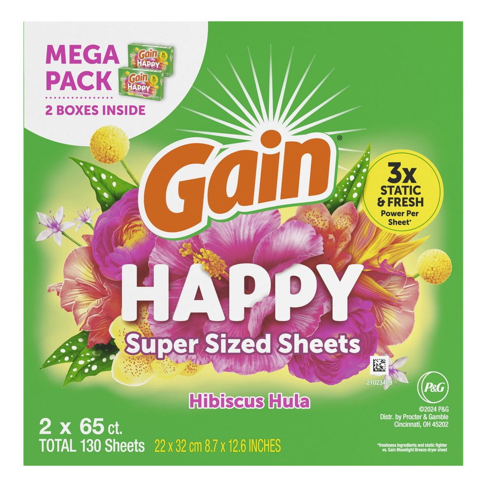 Gain Happy Super Sized Fabric Softener Dryer Sheets - Hibiscus Hula ...