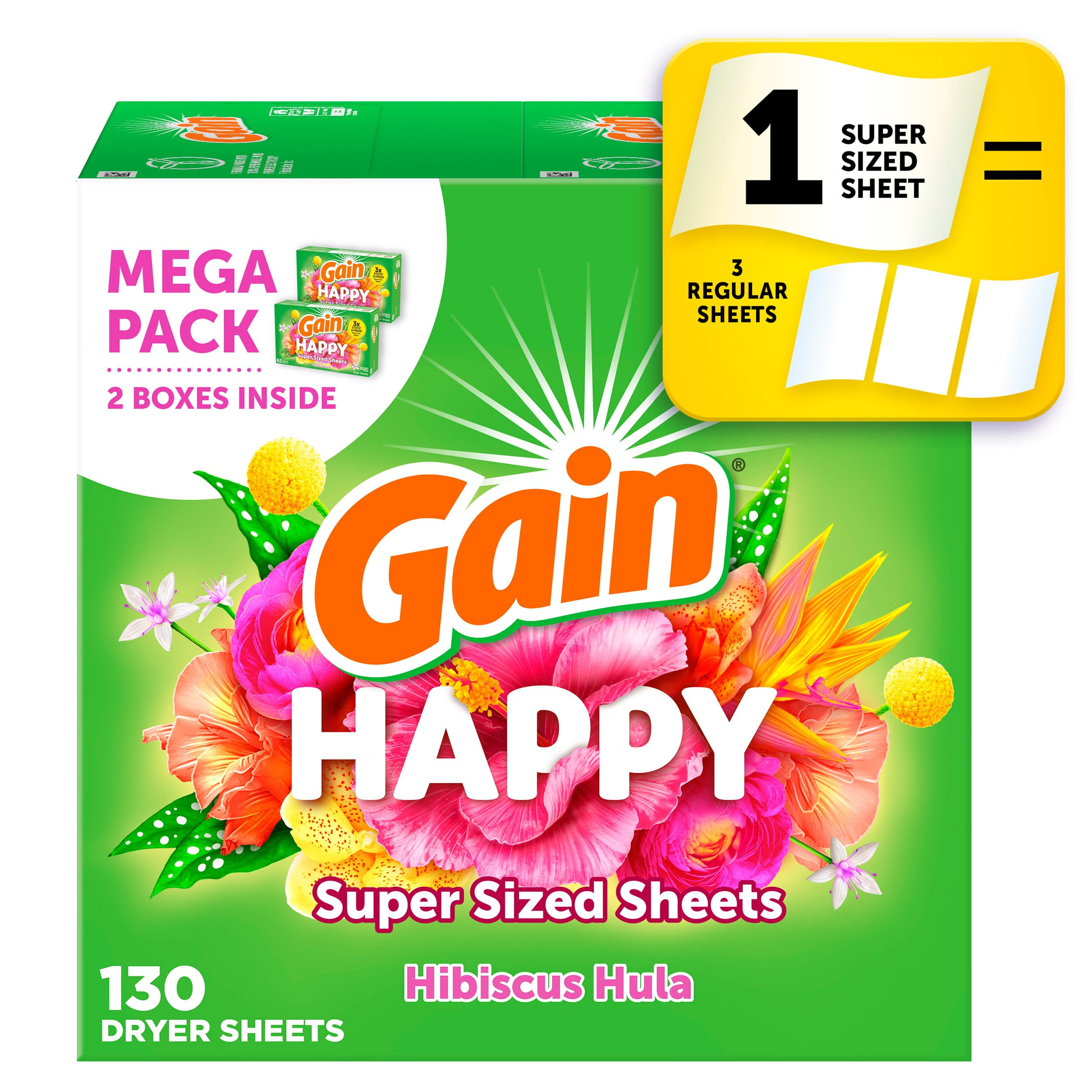 Gain Happy Super Sized Fabric Softener Dryer Sheets - Hibiscus Hula ...