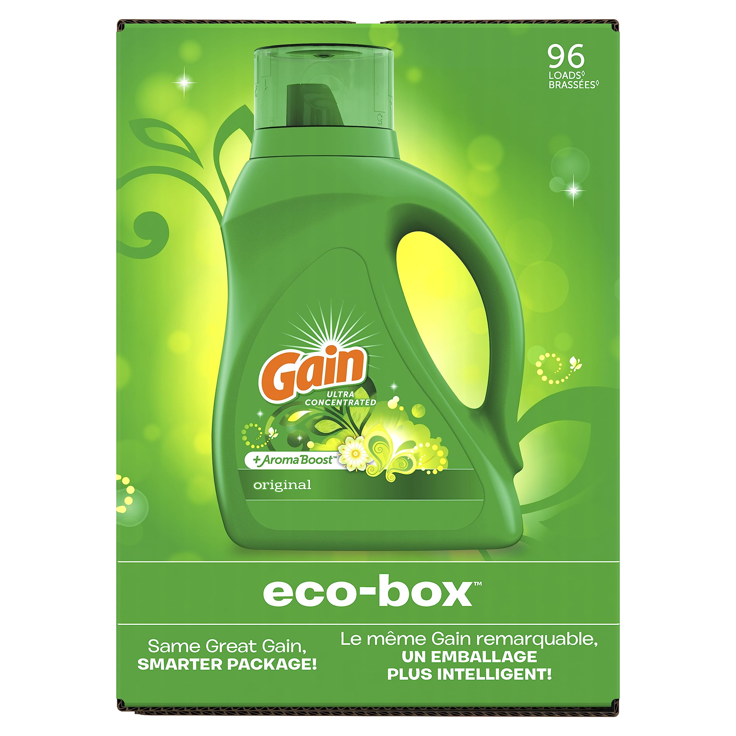 Gain Laundry Detergent Liquid Soap Eco-Box, Ultra Concentrated High Efficiency (HE), Original ...
