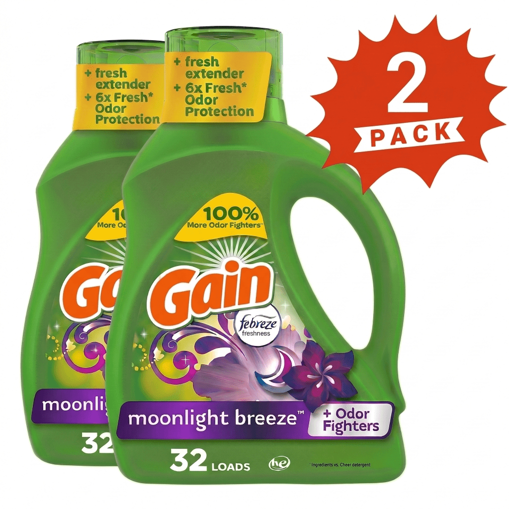 Gain Laundry Detergent Liquid with Odor Fighters, Moonlight Breeze ...
