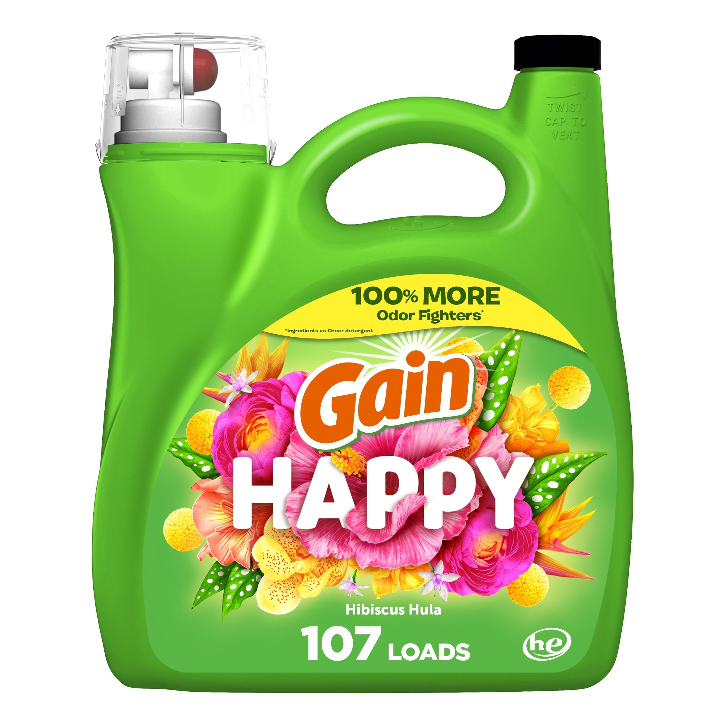 Gain Liquid Laundry Detergent, Happy, 154 fl oz, 107 Loads, HE ...