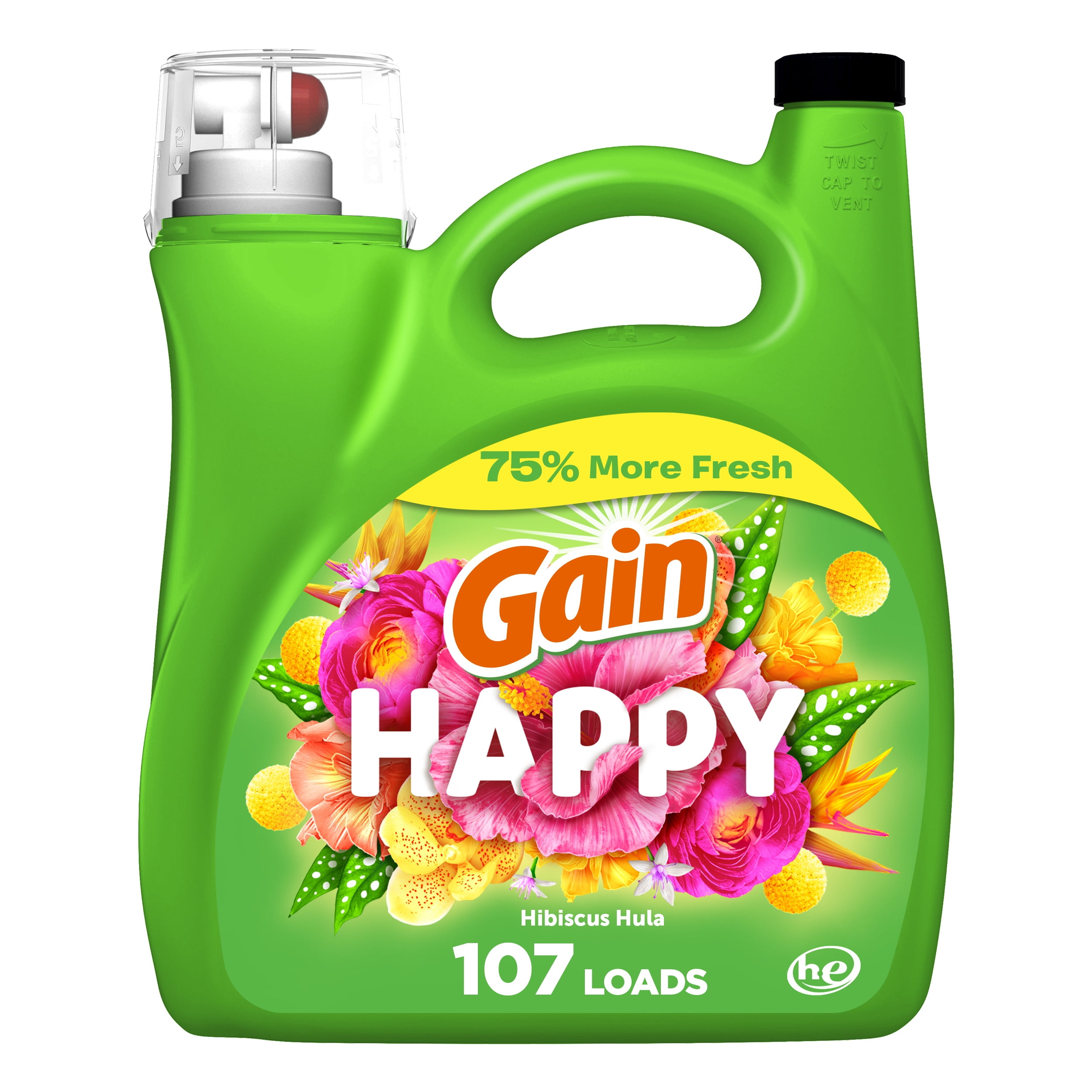 Gain Liquid Laundry Detergent, Happy, 154 fl oz, 107 Loads, HE ...