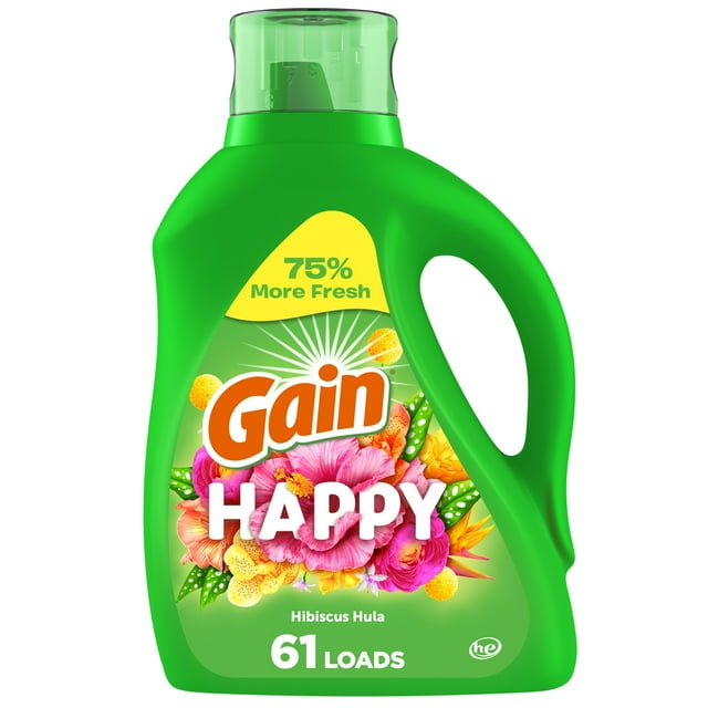 Gain Liquid Laundry Detergent, Happy, 88 fl oz, 61 Loads, HE - Walmart.com