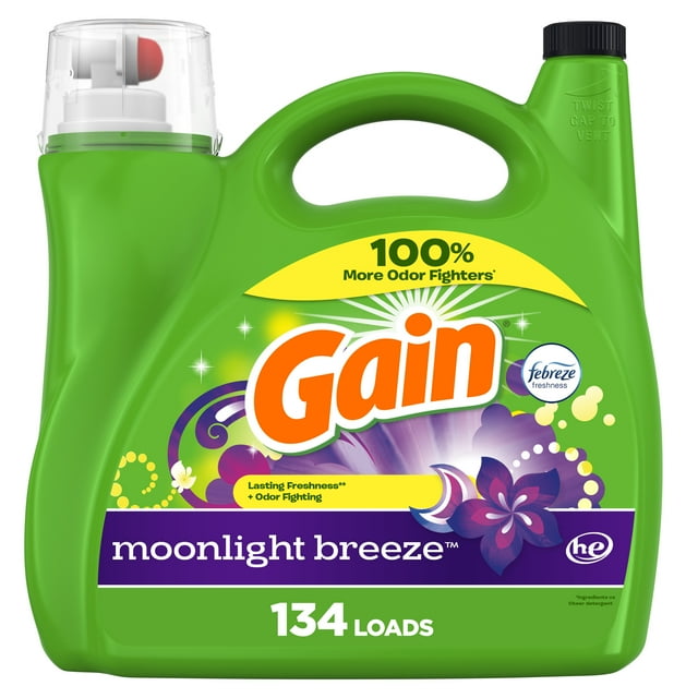 Gain Liquid Laundry Detergent, Moonlight Breeze Scent, 194 fl oz, 134 ...