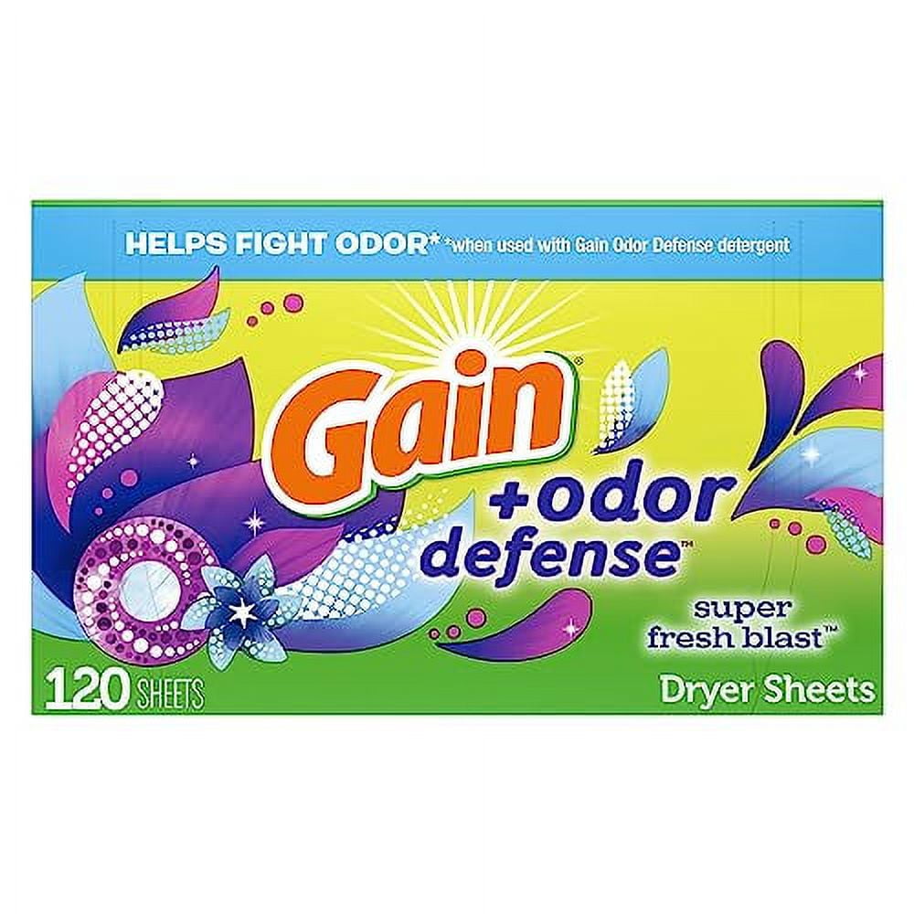 Gain + Odor Defense Fabric Softener Dryer Sheets, Super Fresh Blast ...