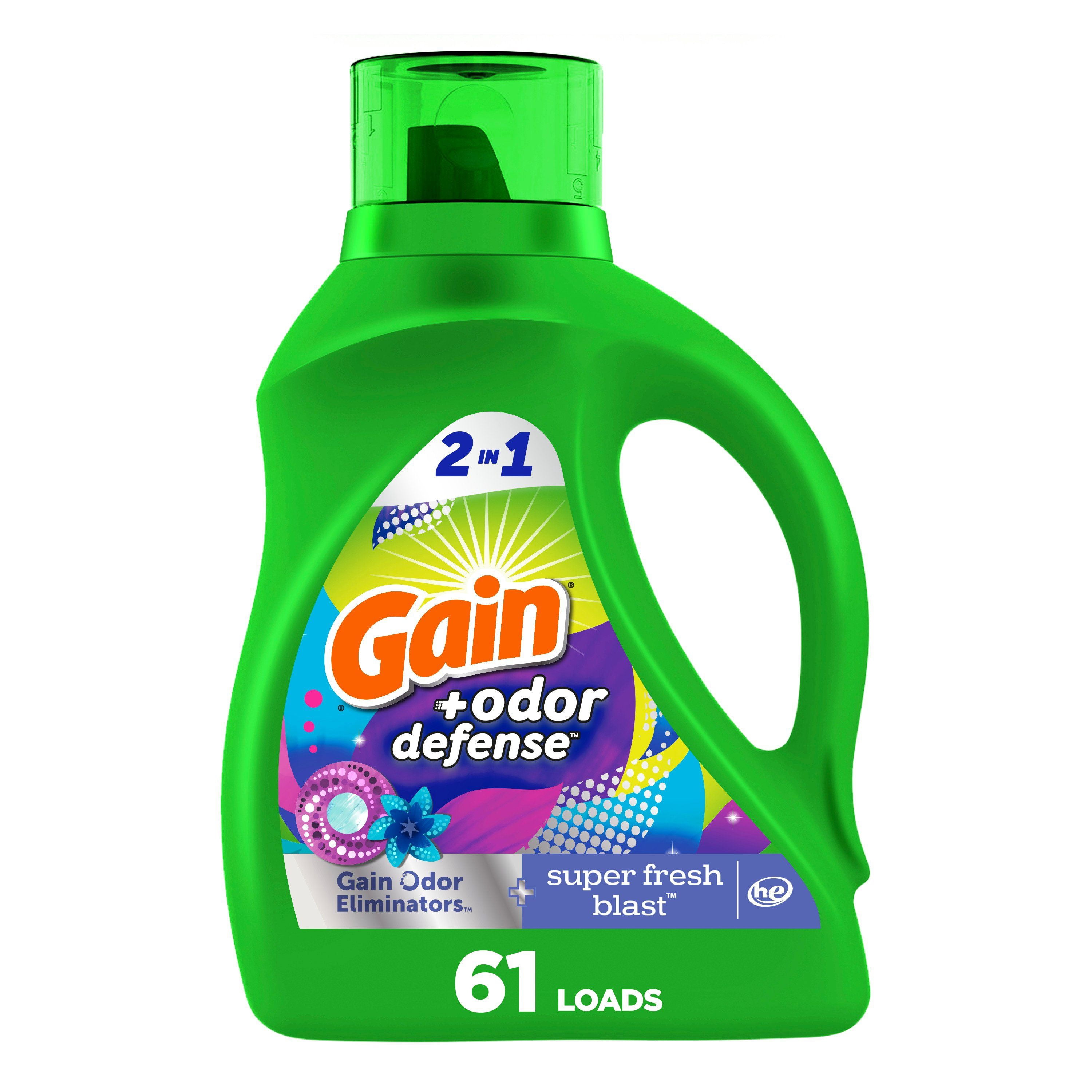 Gain + Odor Defense HE Liquid Laundry Detergent, 61 Loads - Super Fresh ...
