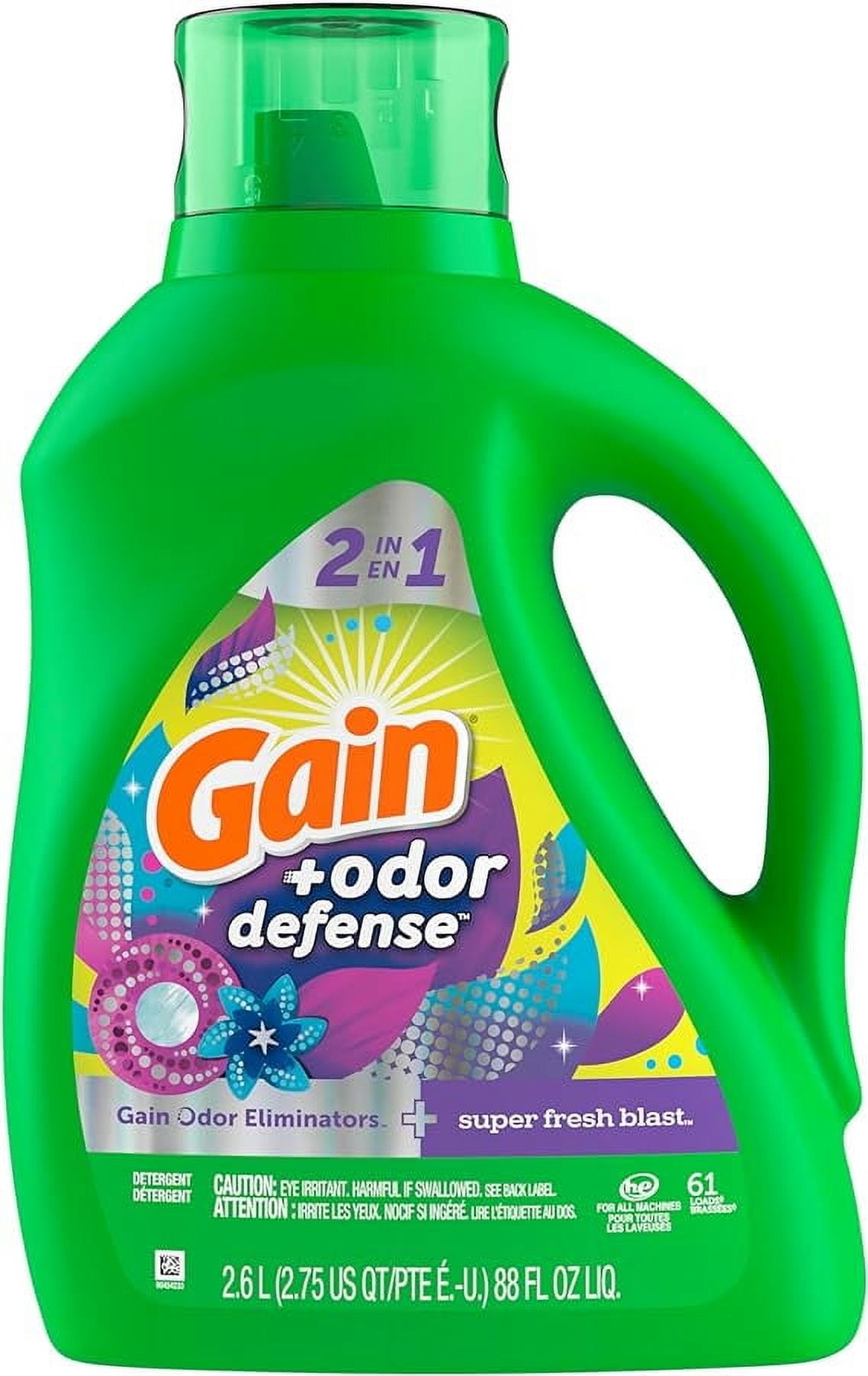 Gain + Odor Defense Liquid Laundry Detergent, Super Fresh Blast Scent ...