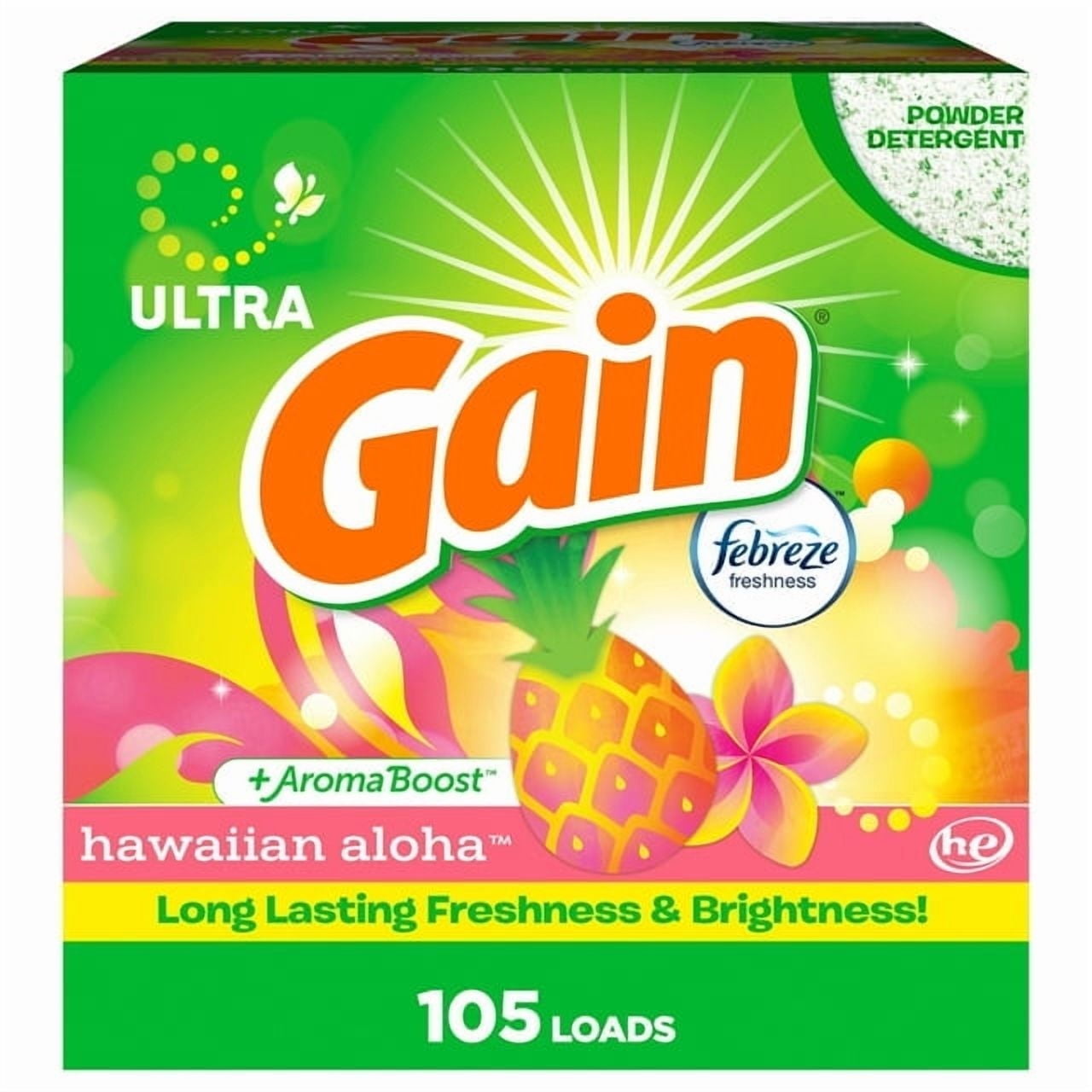 Gain Powder Laundry Detergent, Hawaiian Aloha Scent, 135 oz, 105 Loads ...
