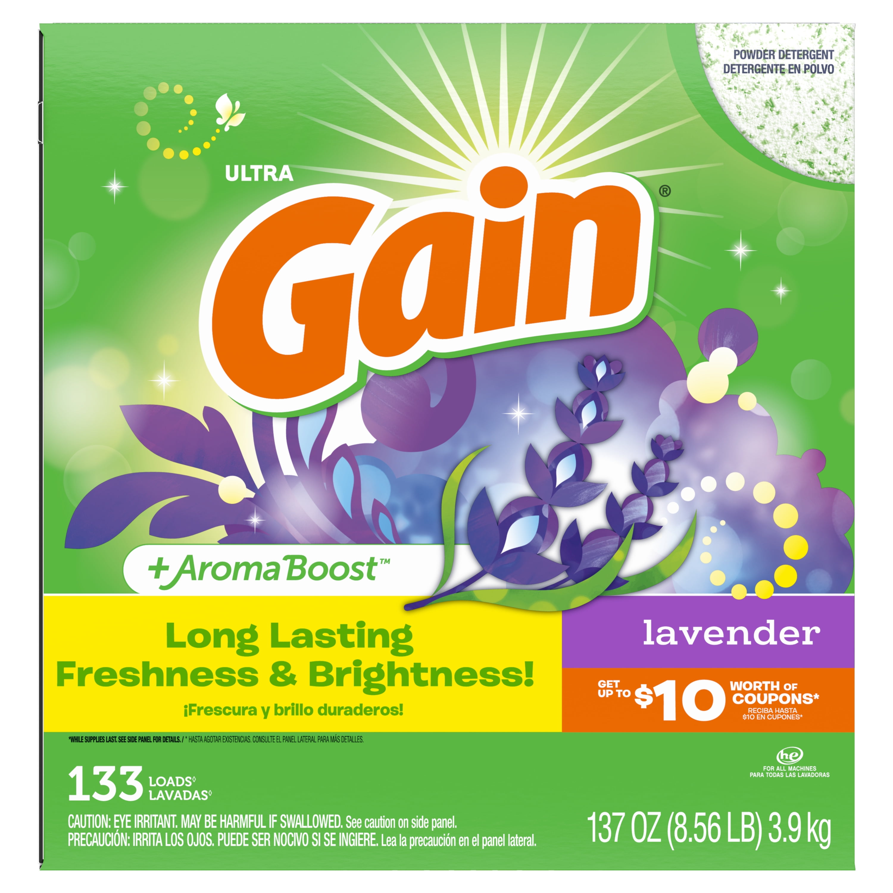 Gain Powder Laundry Detergent, Lavender Scent, 137 oz, 133 Loads ...