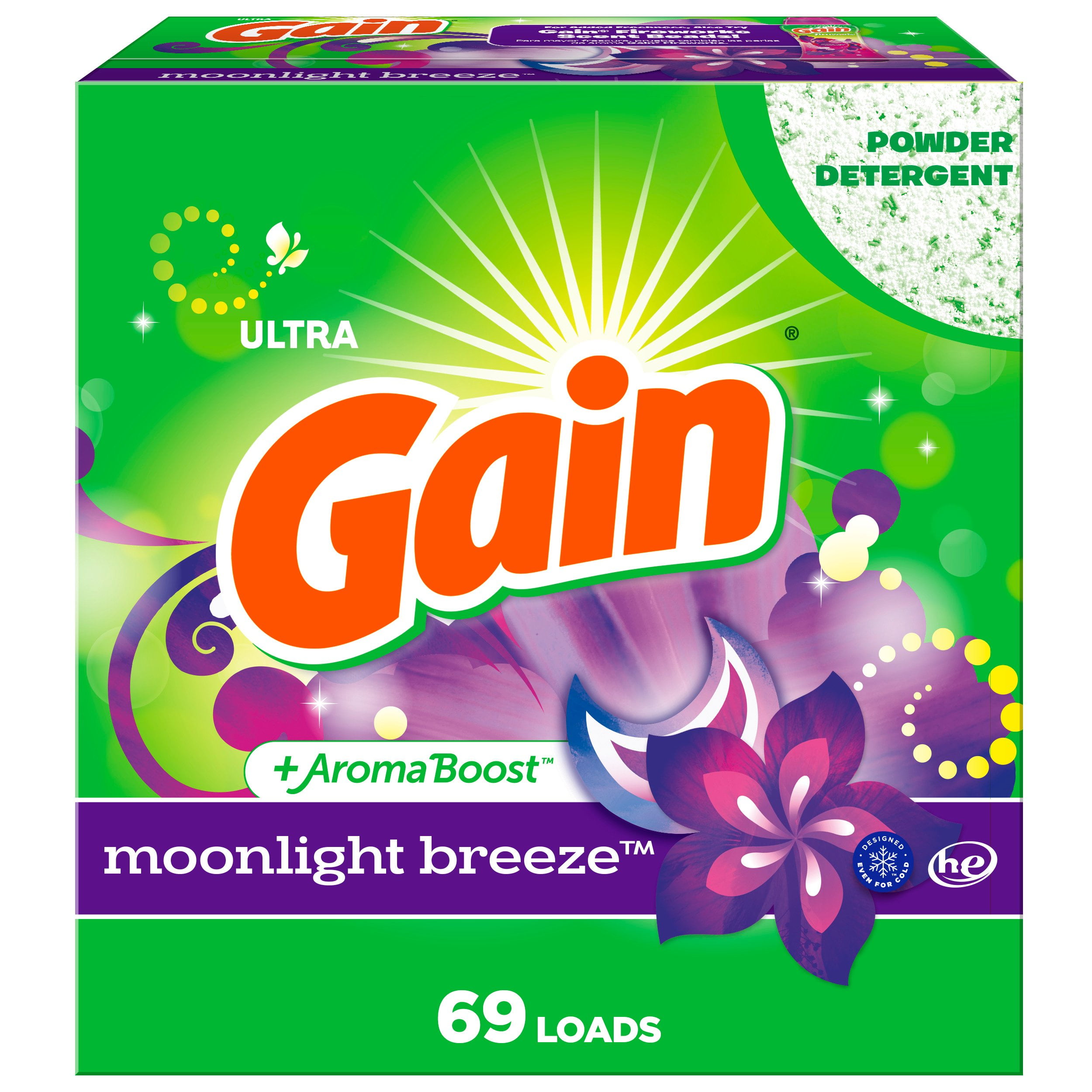 Gain Powder Laundry Detergent, 82 oz, Moonlight Breeze Scent, for 69 ...