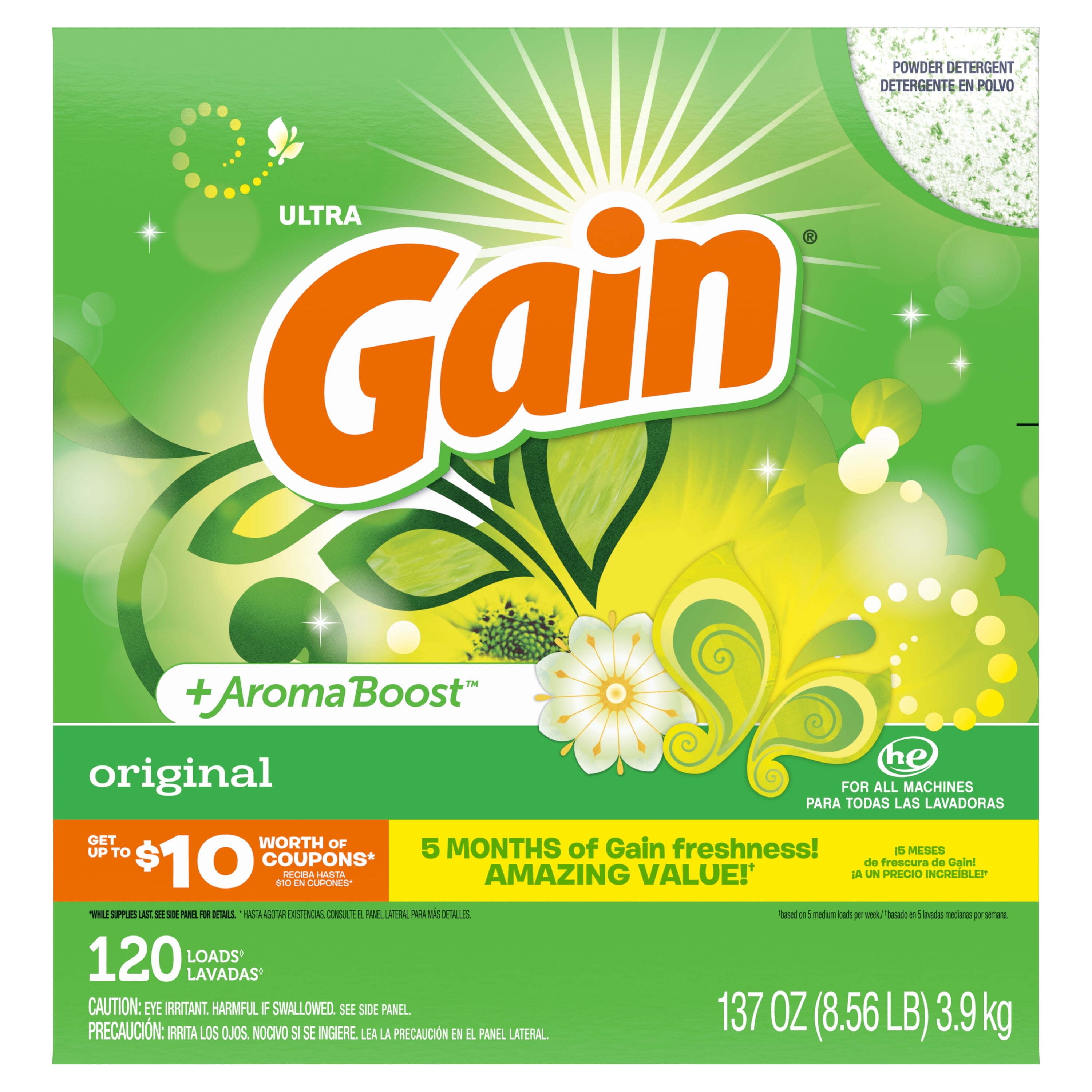 Gain Powder Laundry Detergent, Original Scent, 137 oz, 133 Loads ...