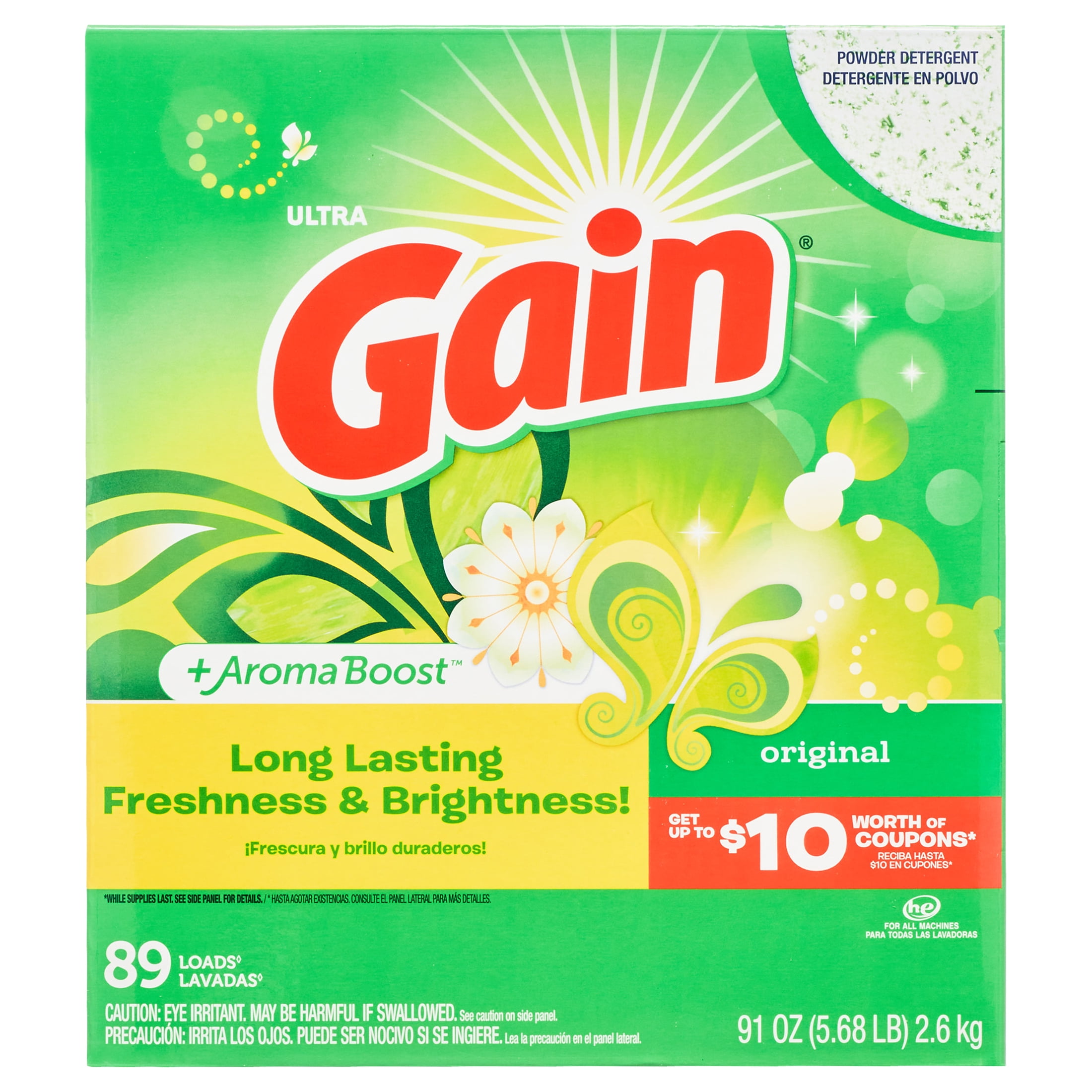 Gain Powder Laundry Detergent, Original Scent, 91 oz, 89 Loads ...