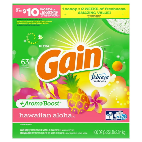 Gain Powder Laundry Detergent for Regular and HE Washers, Hawaiian ...
