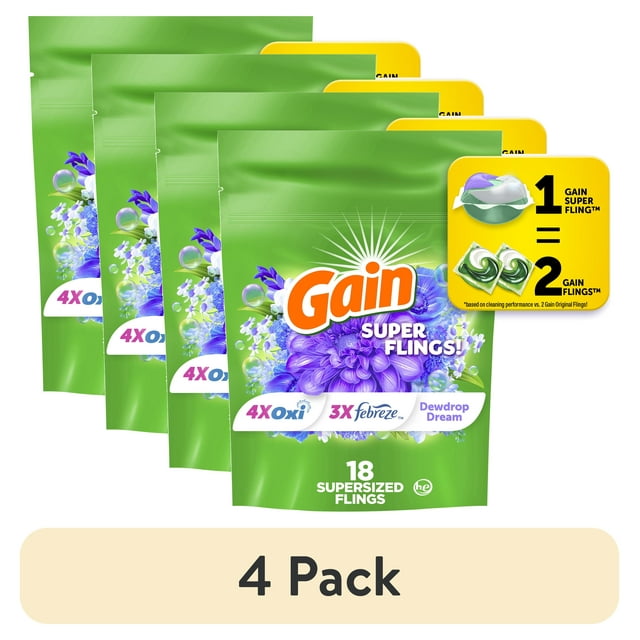 (4 pack) Gain Relax Super-Sized Flings Laundry Detergent Packs, Dewdrop ...