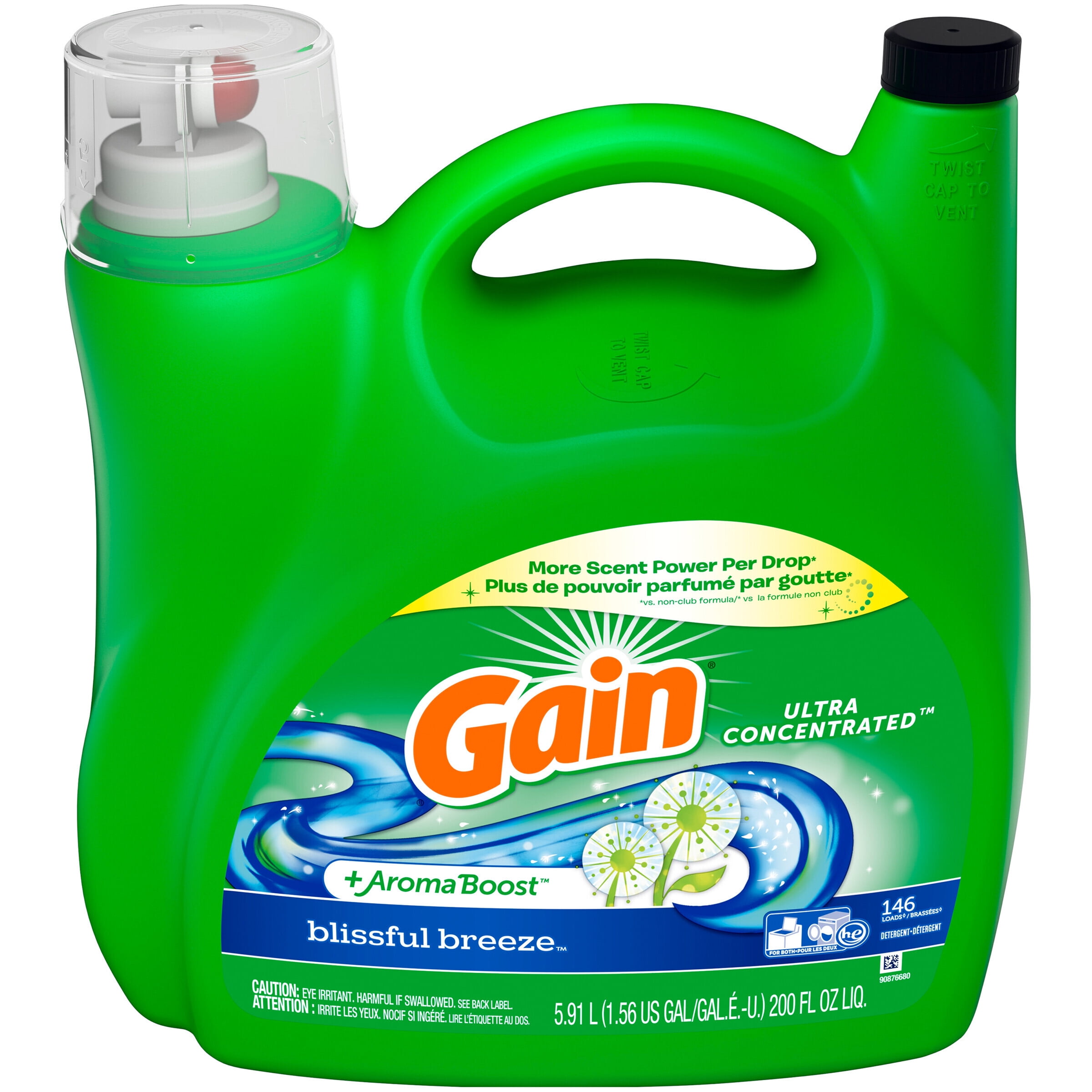 Gain Ultra Concentrated Liquid Laundry Detergent, Blissful Breeze, 200 ...