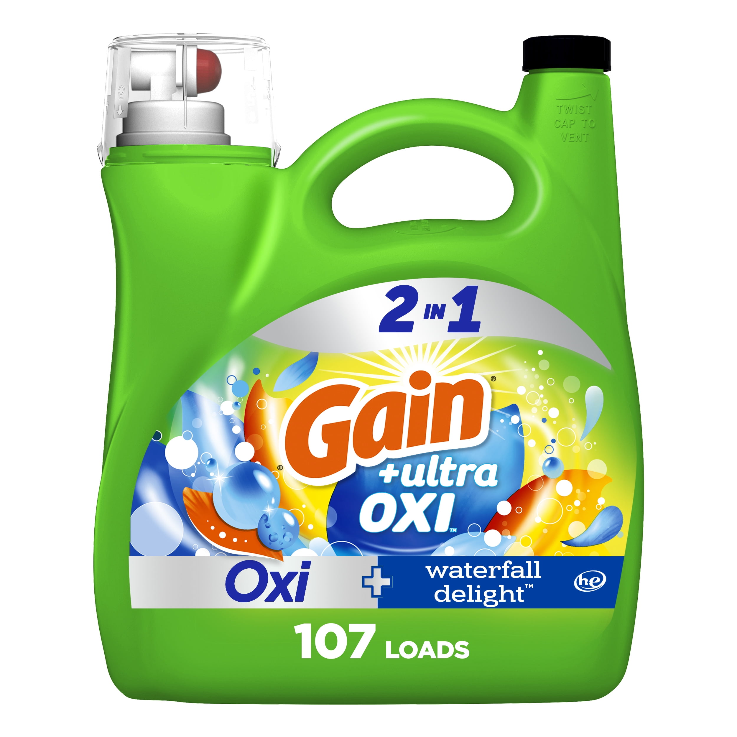 Gain Ultra Oxi 2-in-1 HE Compatible Laundry Soap, 154 fl oz, 107 Loads ...