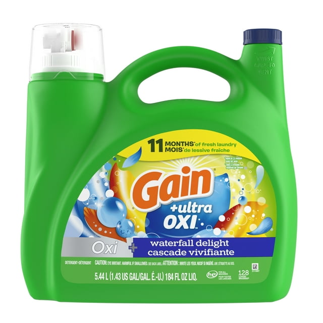 Gain Ultra Oxi Liquid Laundry Detergent, Waterfall Delight Scent, 184 fl oz, 128 Loads - Walmart.com