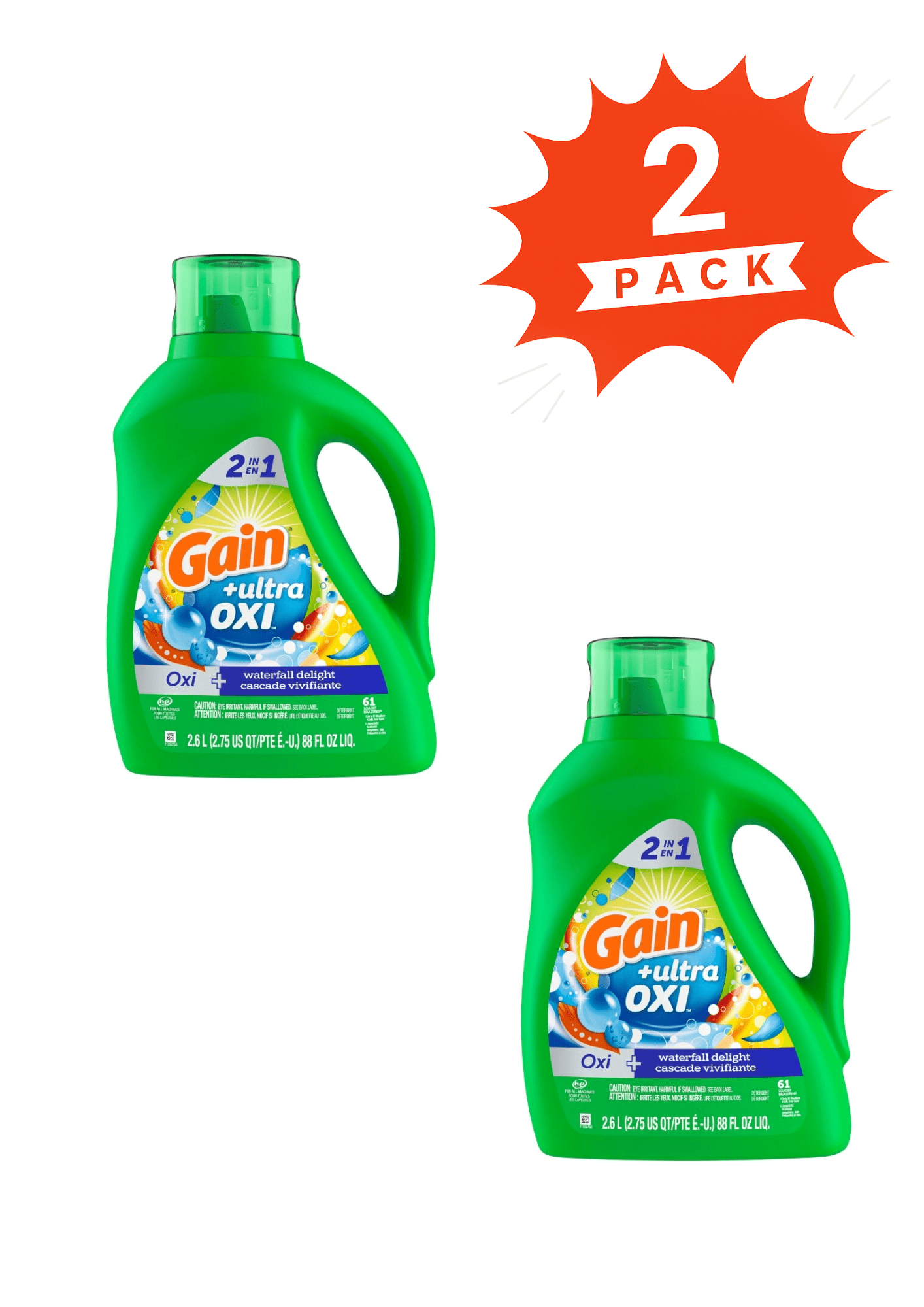 Gain Ultra Oxi Waterfall Delight Liquid Laundry Detergent 2 in 1 (Pack ...