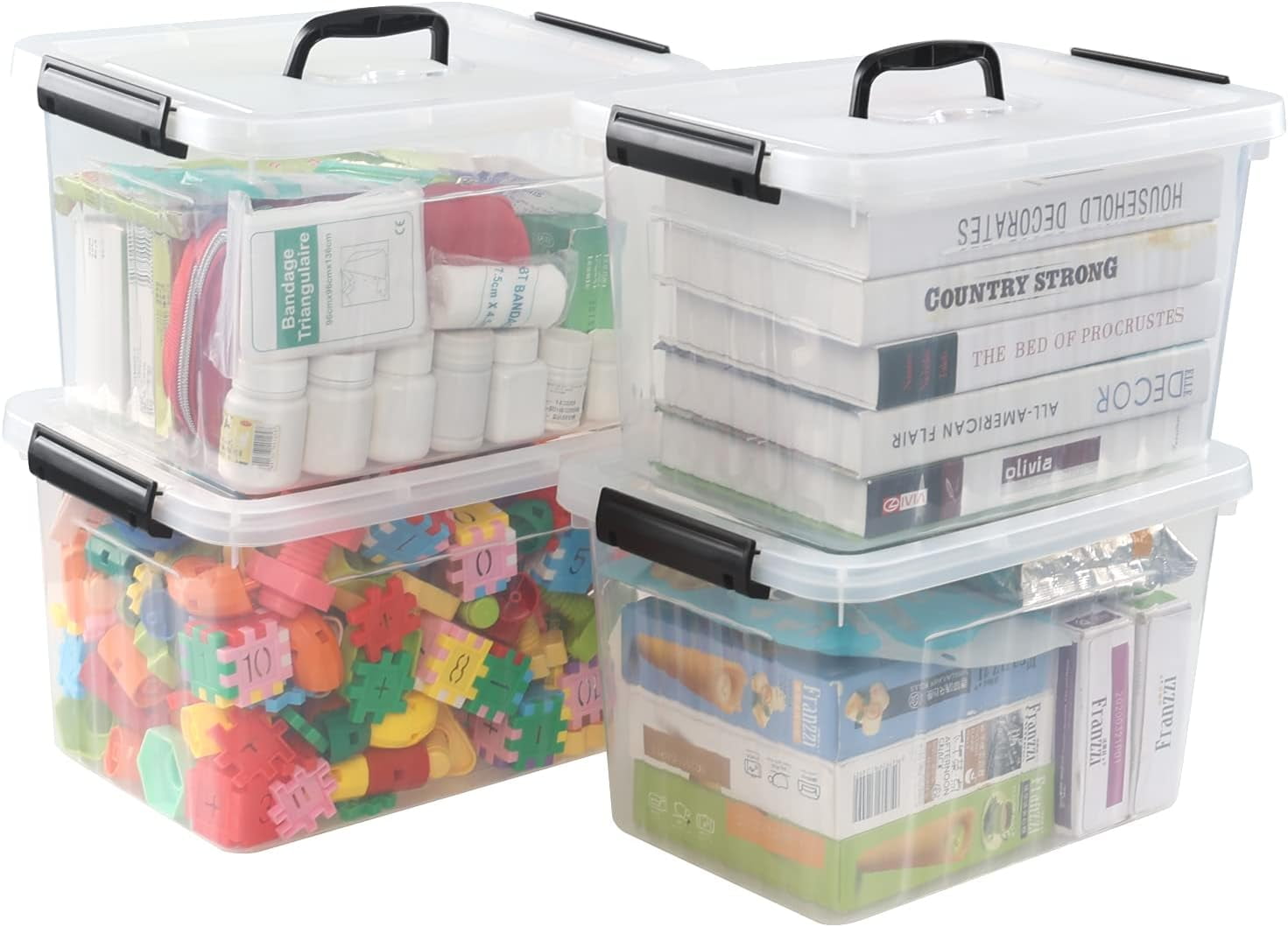 Gainhope 4 Packs Plastic Storage Bins with Lids and Handles, 10L Clear ...